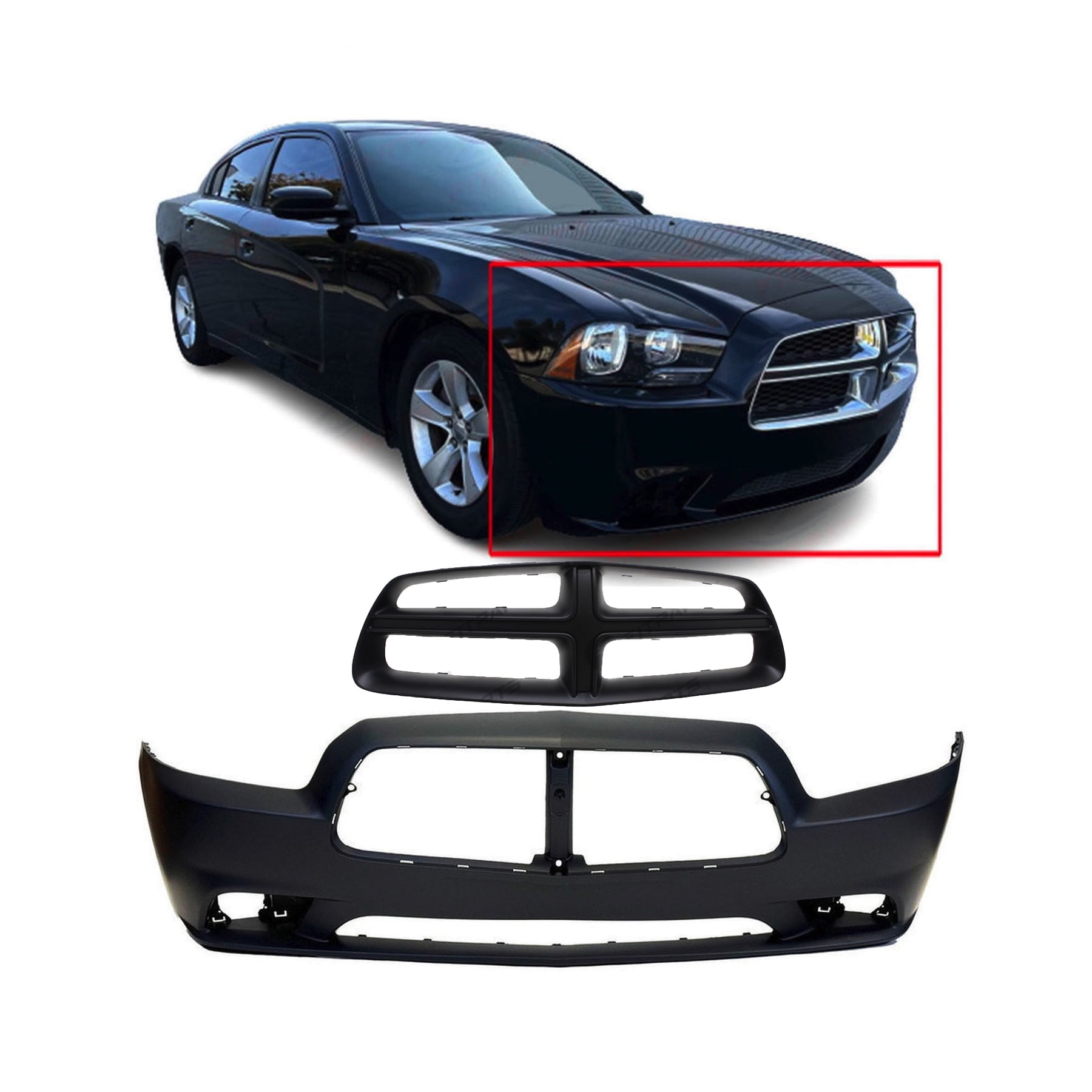 DCP Front Bumper Cover and Grille Kit For Dodge Charger 2011-2014 R/T ...
