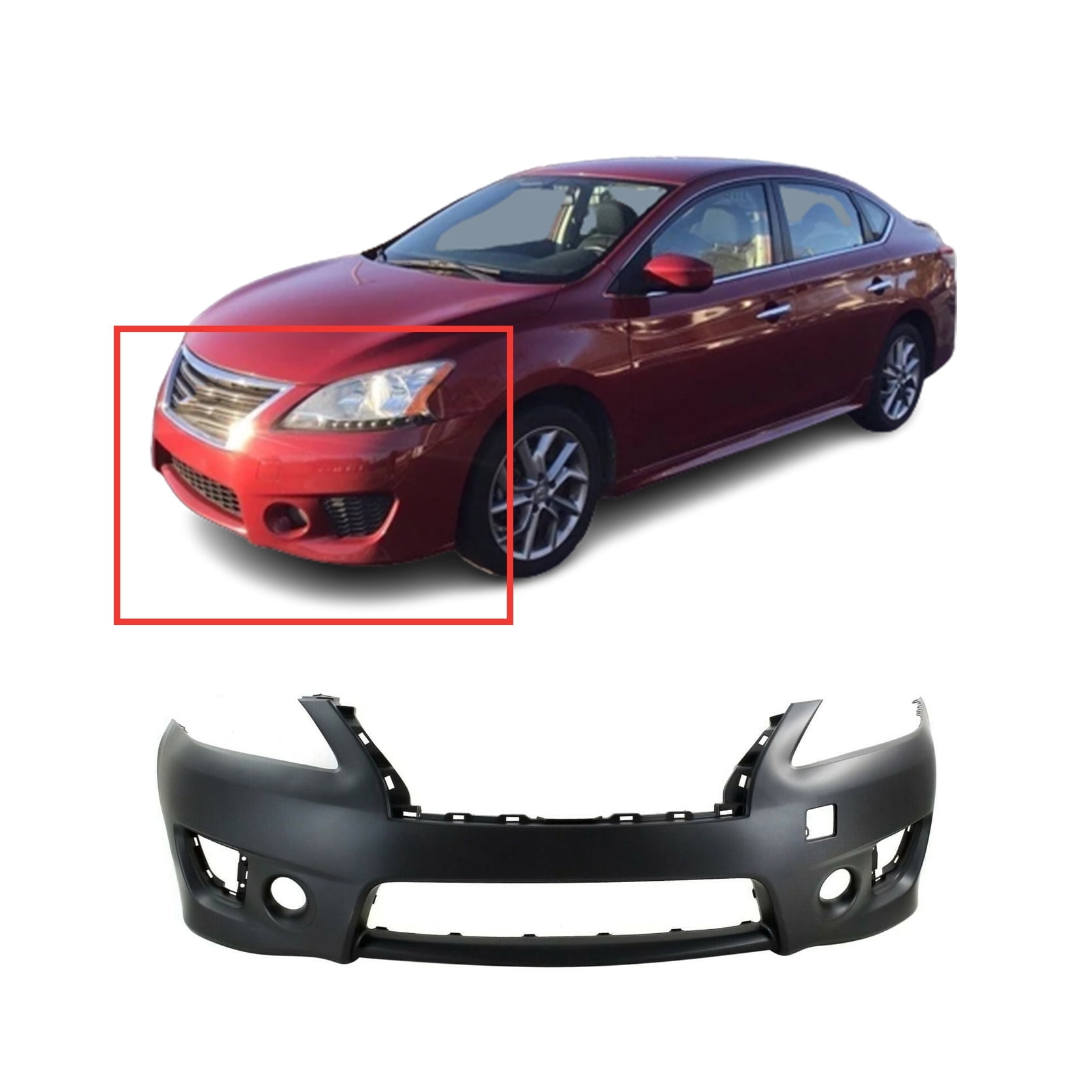 DCP Front Bumper Cover for 2013-2014 Nissan Sentra SR w/Fog Lamp Holes ...