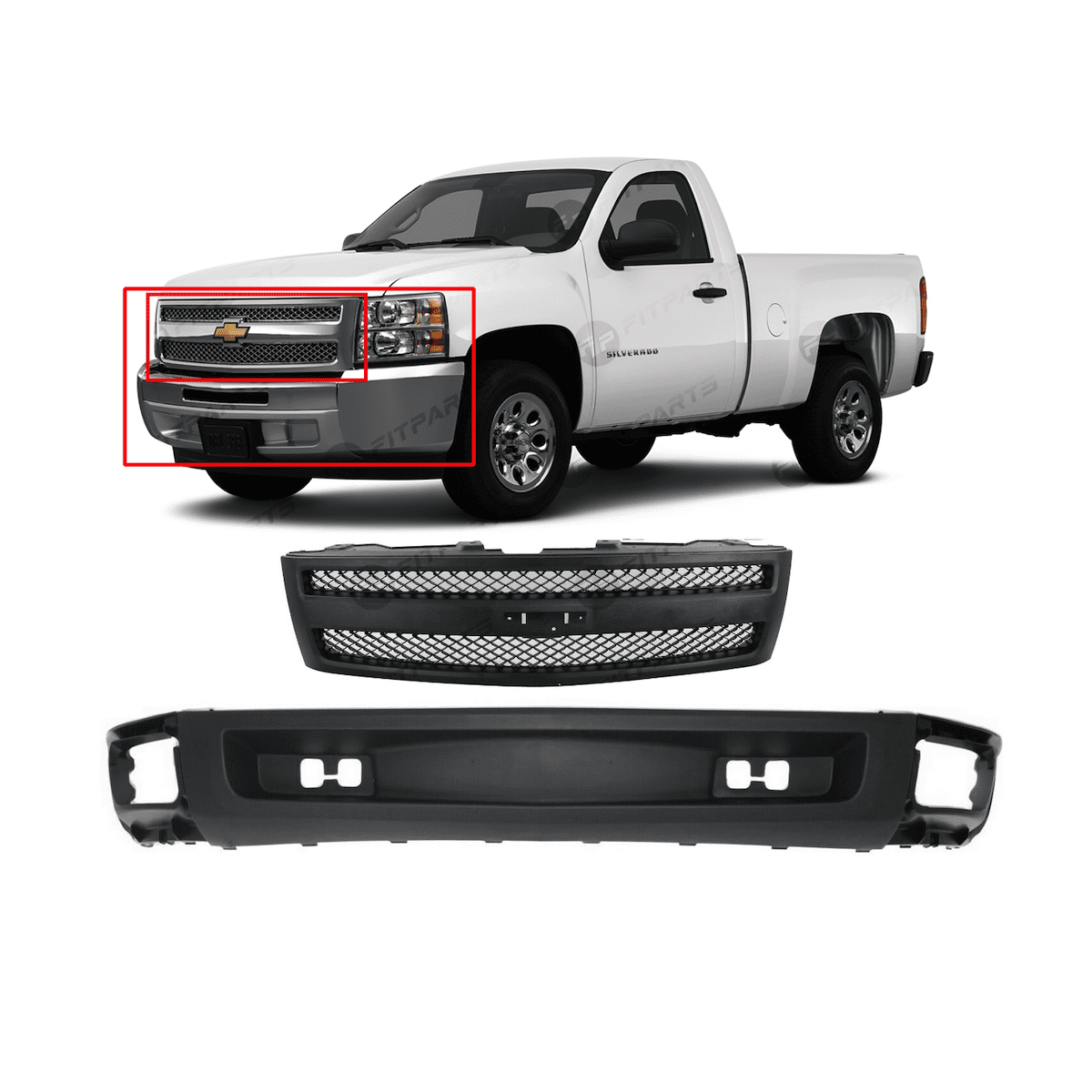 DCP Front Lower Bumper Cover and Grille Kit For Chevrolet Silverado ...