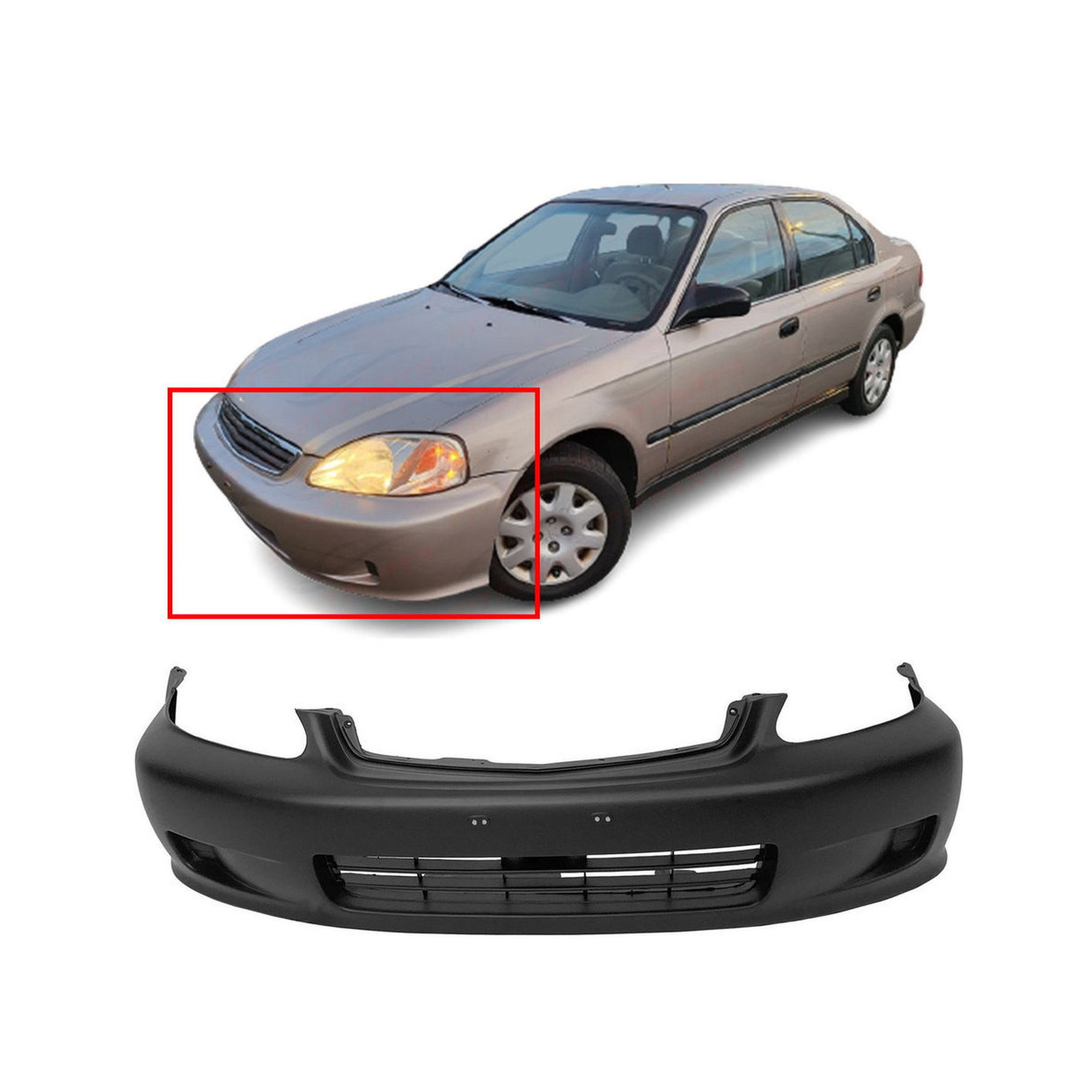 DCP Primed Front Bumper Cover Fascia for 1999-2000 Honda Civic Coupe ...
