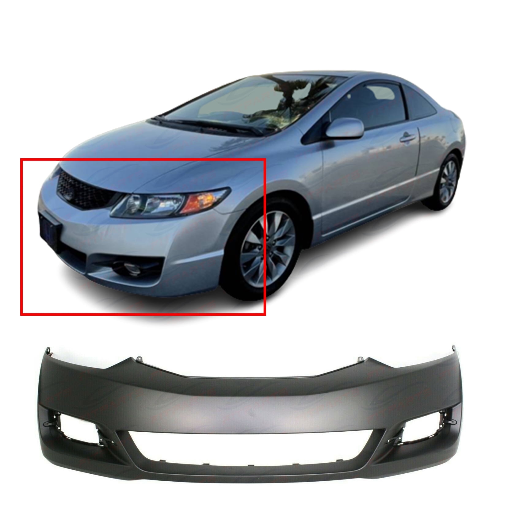 DCP Primed Front Bumper Cover Fascia for 2009 2010 2011 Honda Civic ...