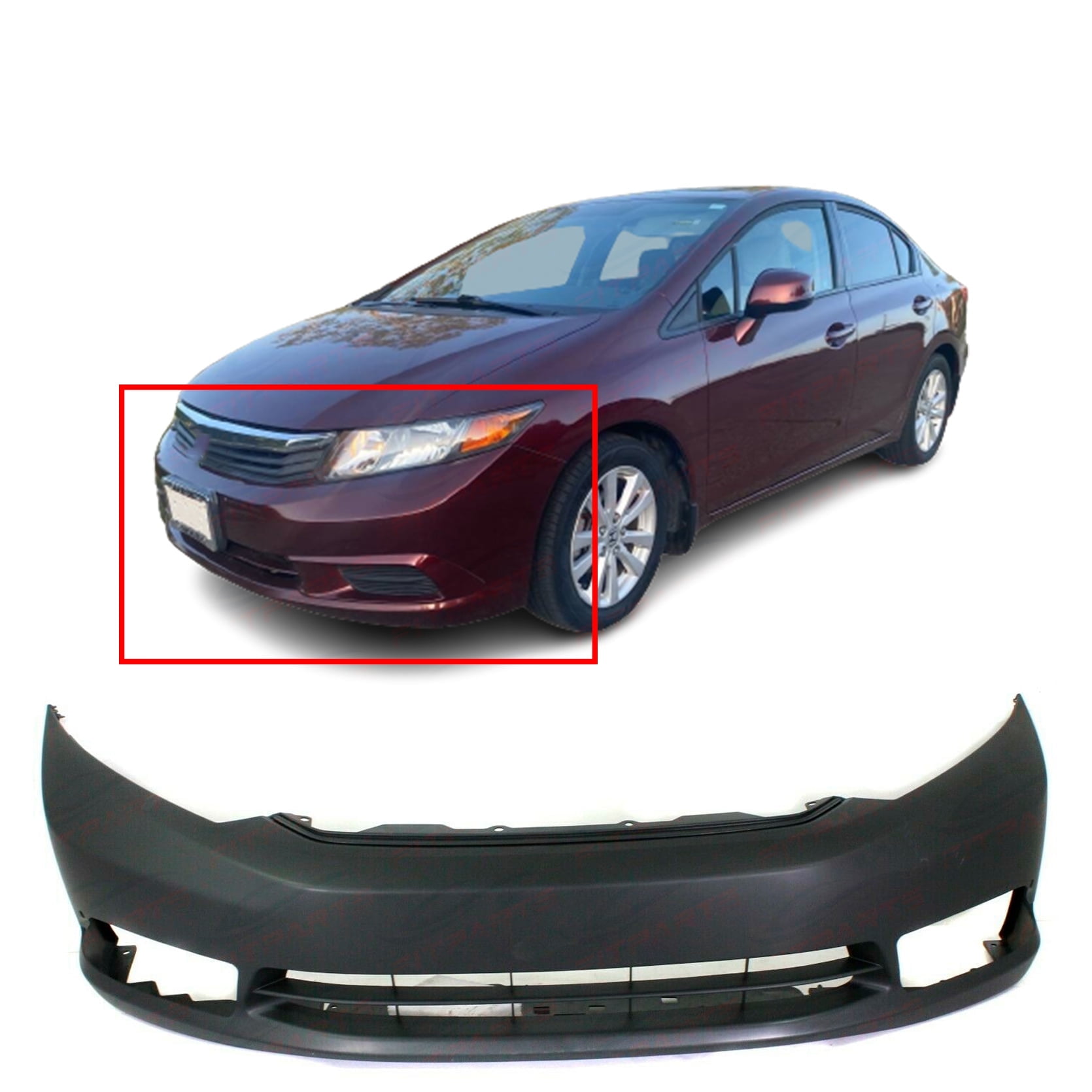DCP Primed Front Bumper Cover Fascia for 2012 Honda Civic Sedan EX EX-L ...