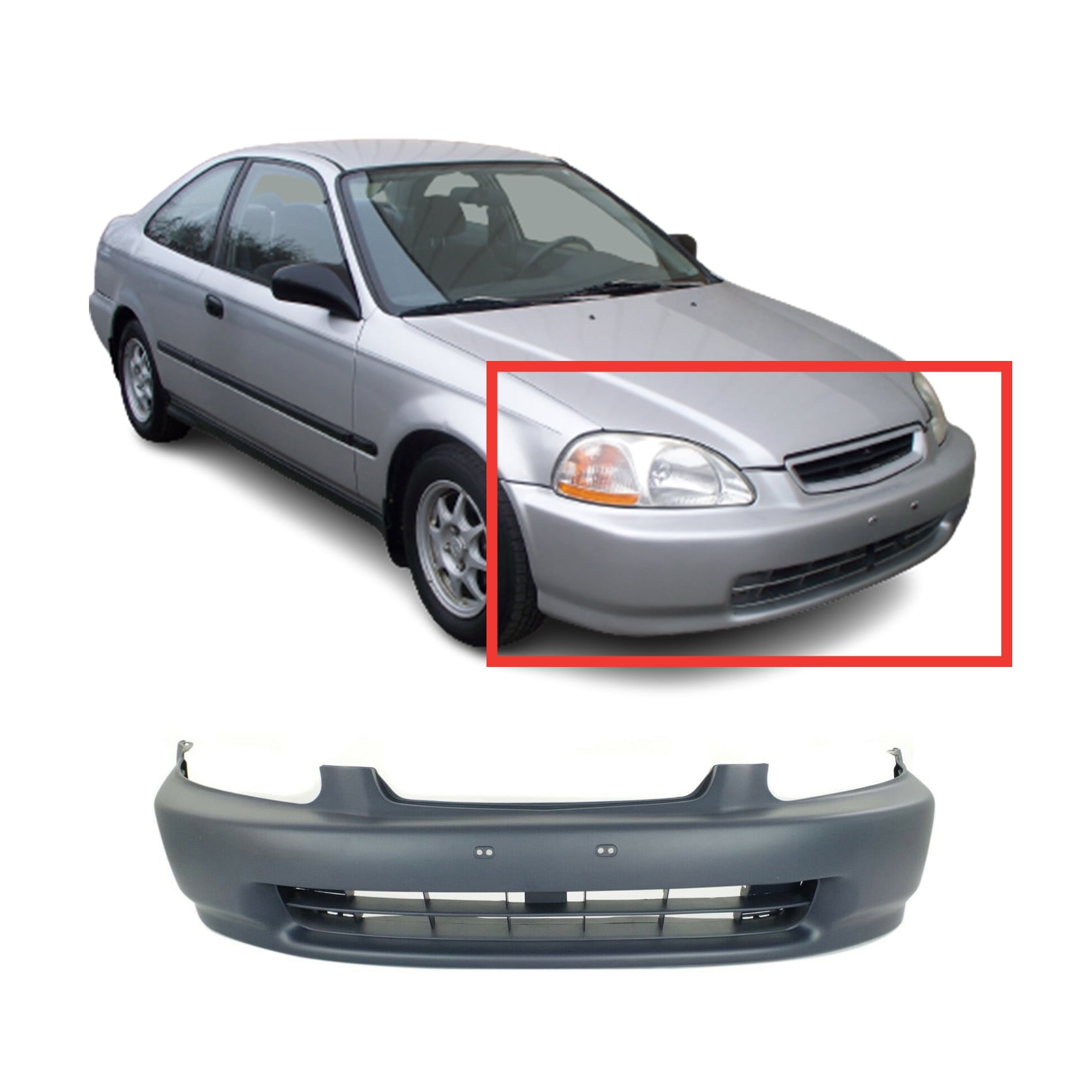 DCP Primed Front Bumper Cover For 1996-1998 Honda Civic Coupe Hatchback ...
