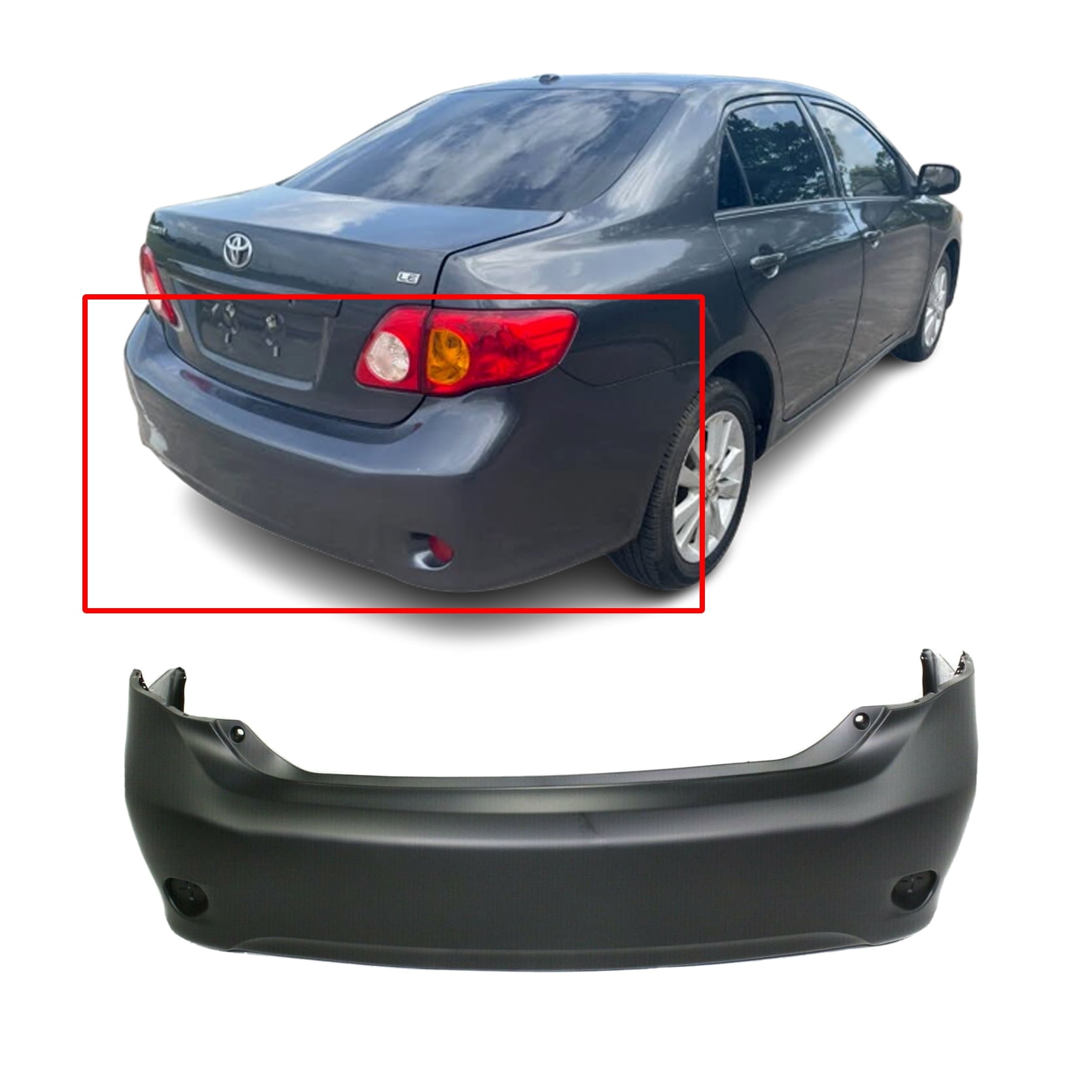 DCP Rear Bumper Cover For 2009-2010 Toyota Corolla W/O Park Holes ...