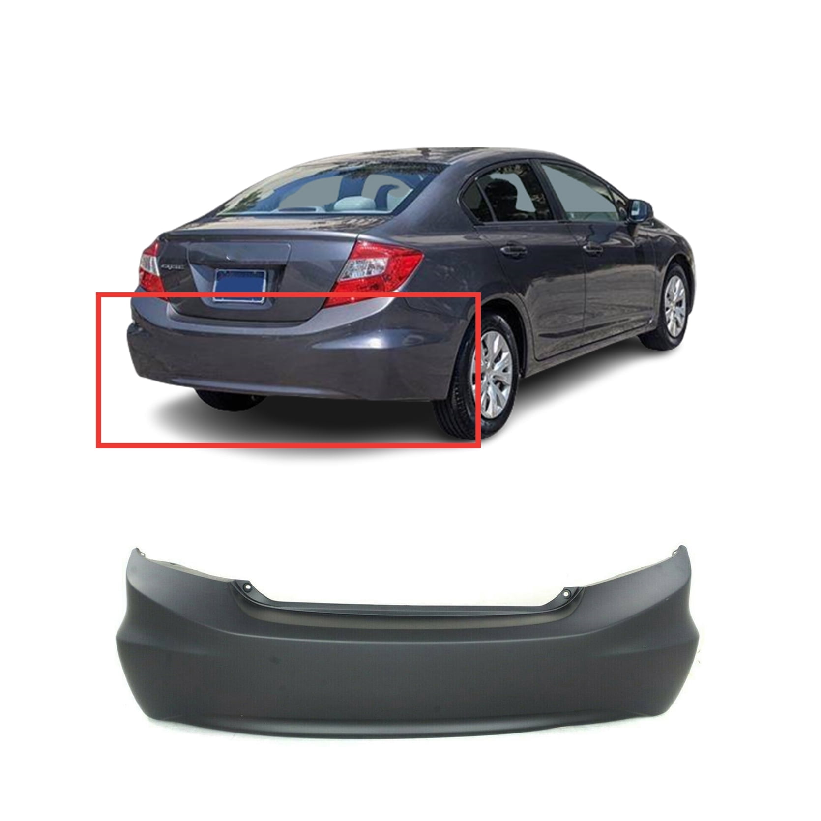 DCP Rear Bumper Cover For 2012 Honda Civic Sedan DX EX GX HF Hybrid LX - Walmart.com