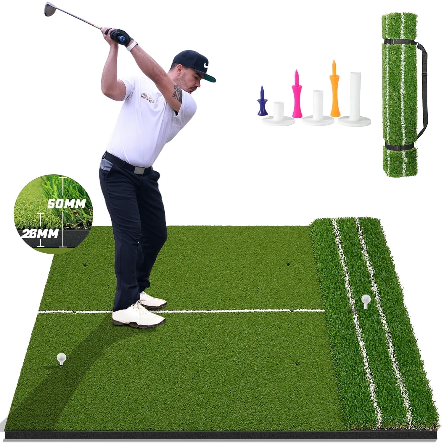 DCQ Real Feel 5x5ft Golf Hitting Mat, Large Golf Mat, Dual Turf ...