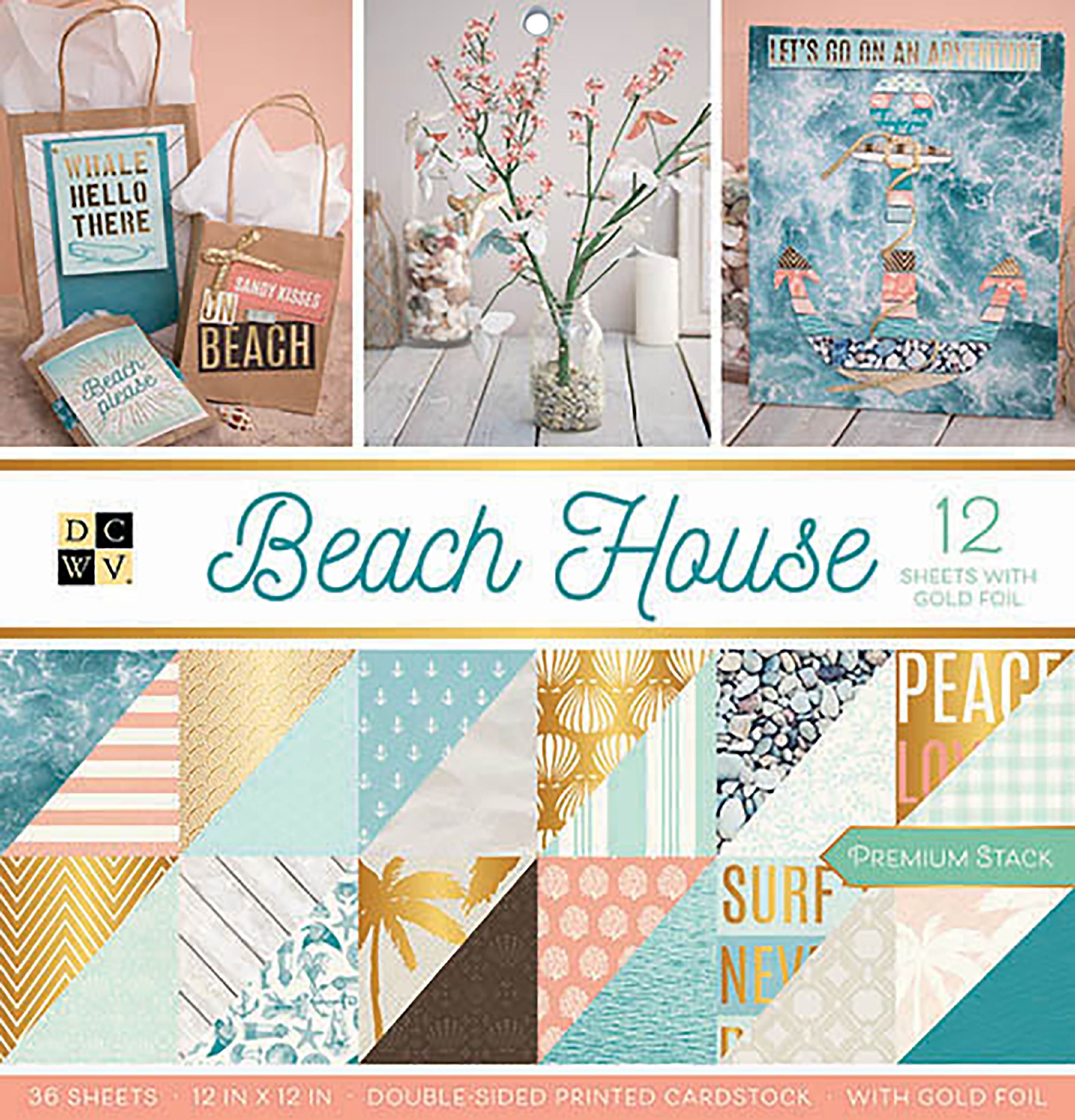 DCWV Double-Sided Cardstock Stack 12"X12" 36/Pkg-Beach House W/Gold ...