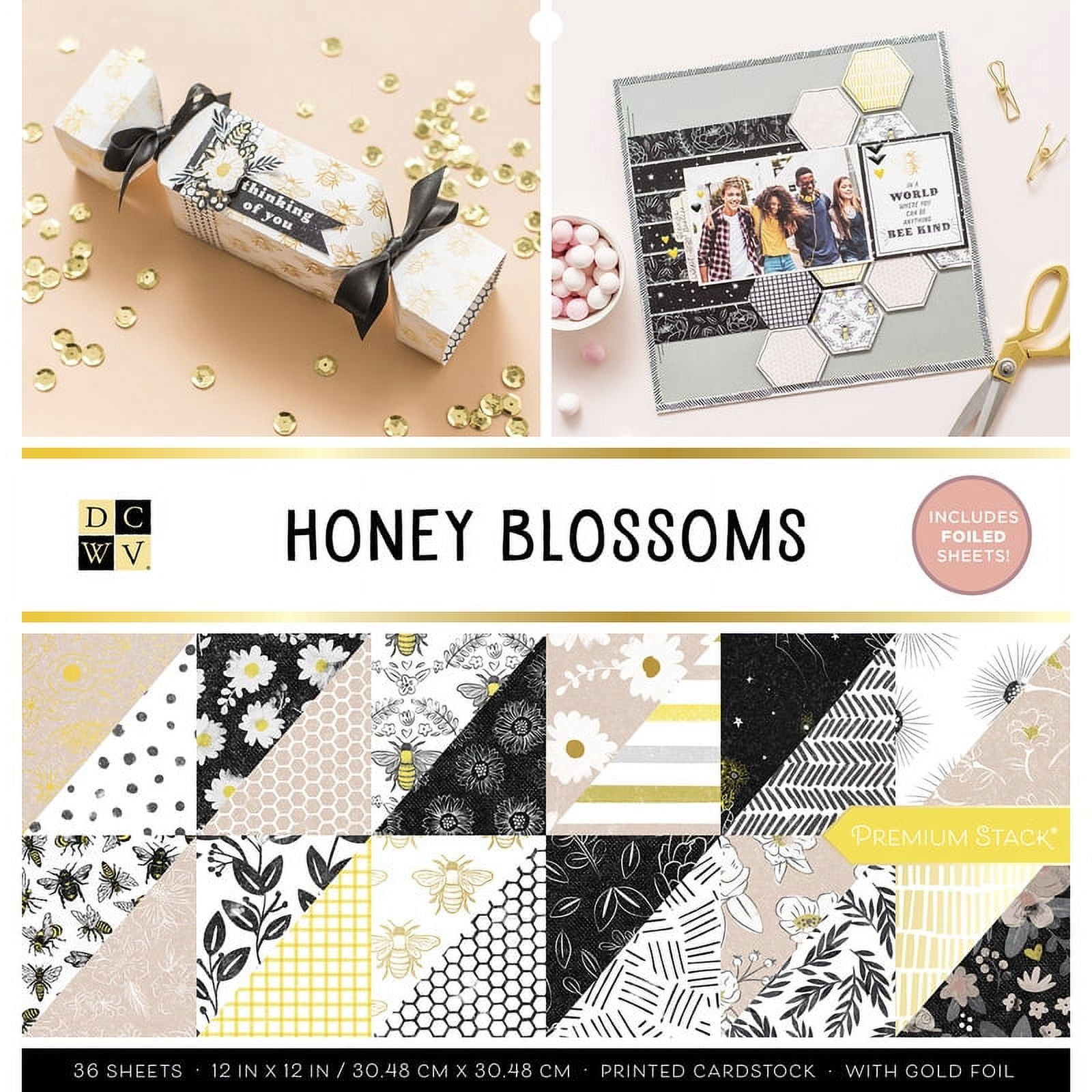 DCWV Double-Sided Cardstock Stack 12"X12" 36/Pkg-Honey Blossoms, W/Gold ...