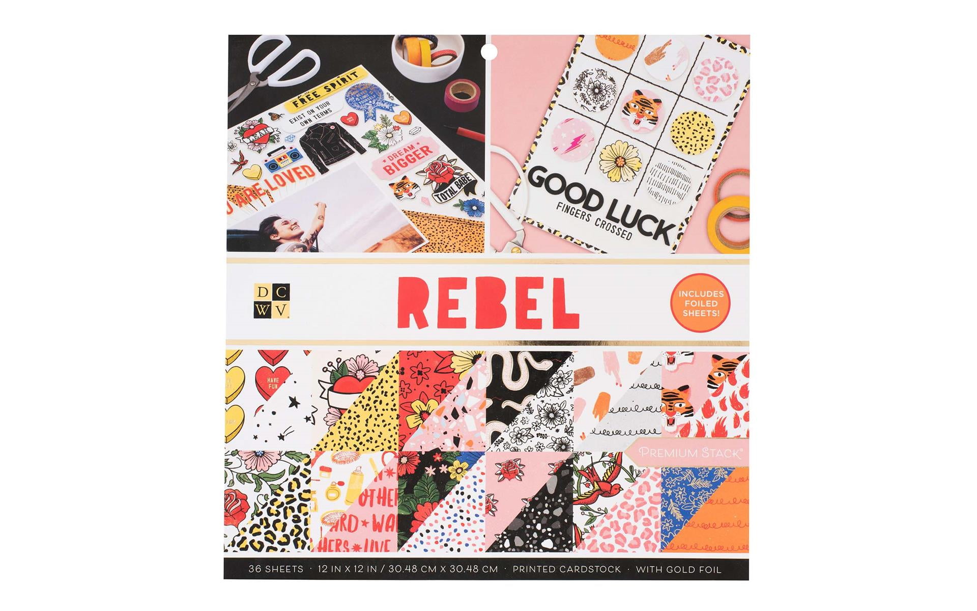 DCWV Double-Sided Cardstock Stack 12"X12" 36/Pkg-Rebel, W/Gold Foil ...
