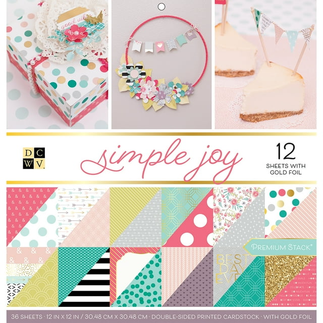 DCWV Double-Sided Cardstock Stack 12"X12" 36/Pkg-Simple Joy, 18 Designs ...