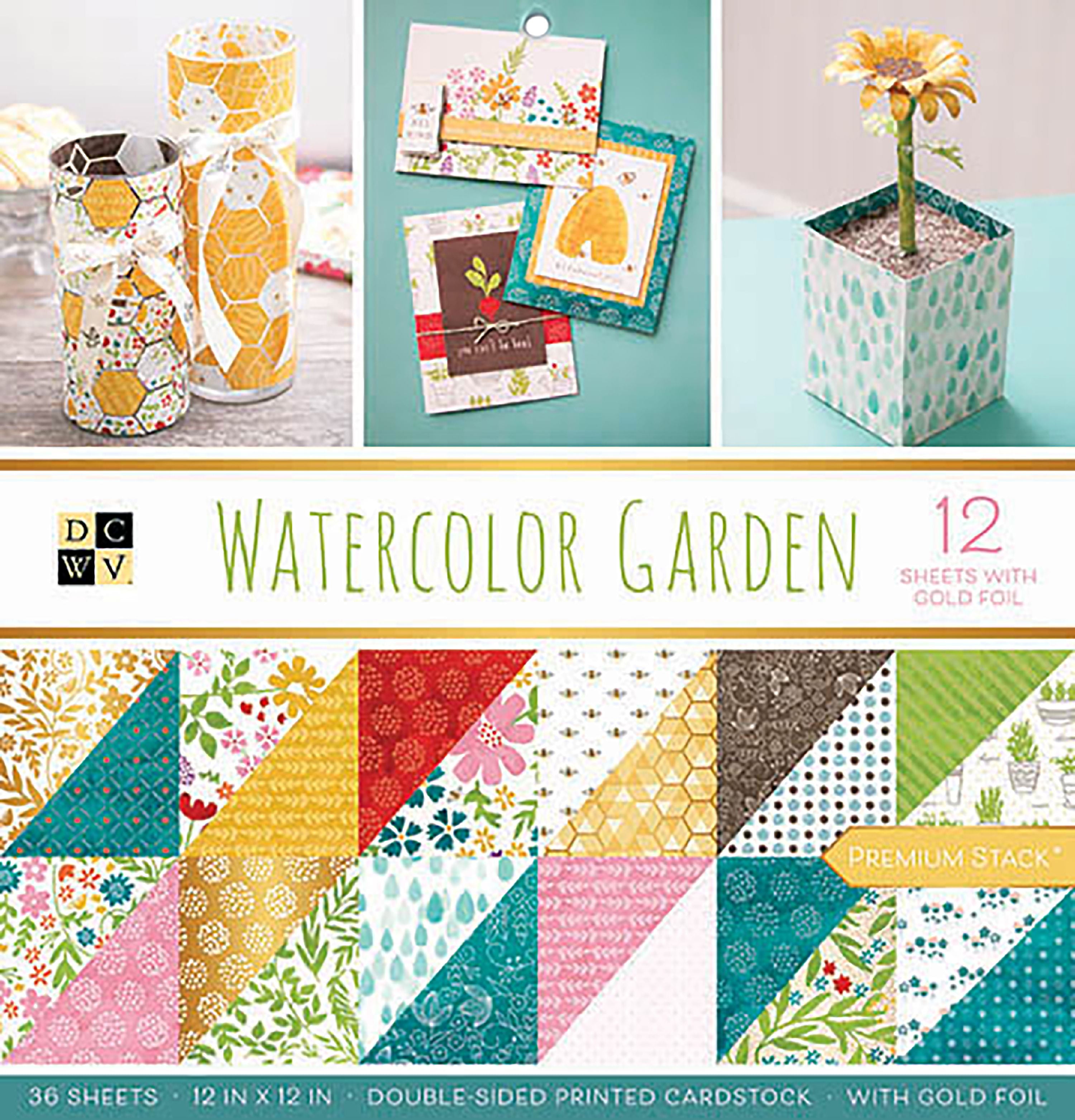 DCWV Double-Sided Cardstock Stack 12"X12" 36/Pkg-Watercolor Garden W ...