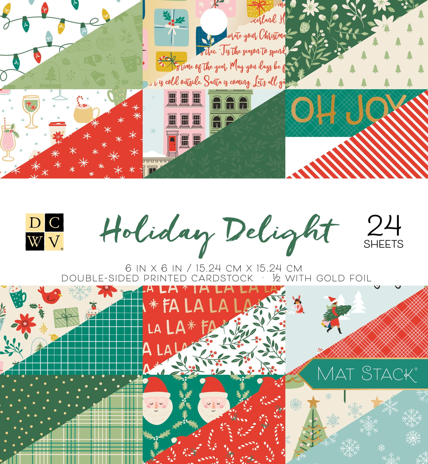 DCWV Double-Sided Cardstock Stack 6"X6" 24/Pkg-Holiday Delight, W/Gold ...