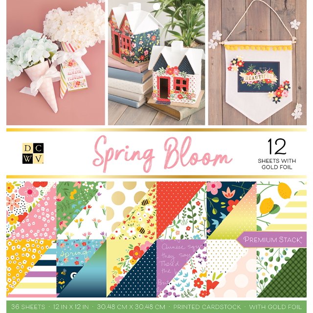 DCWV Double-Sided Paper Stack 12"X12" 36/Pkg-Spring Bloom, 12 W/Gold ...