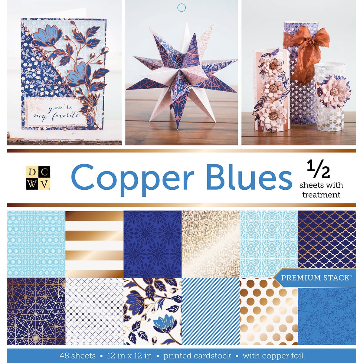 DCWV Single-Sided Cardstock Stack 12"X12" 48/Pkg-Copper Blues, Half W ...