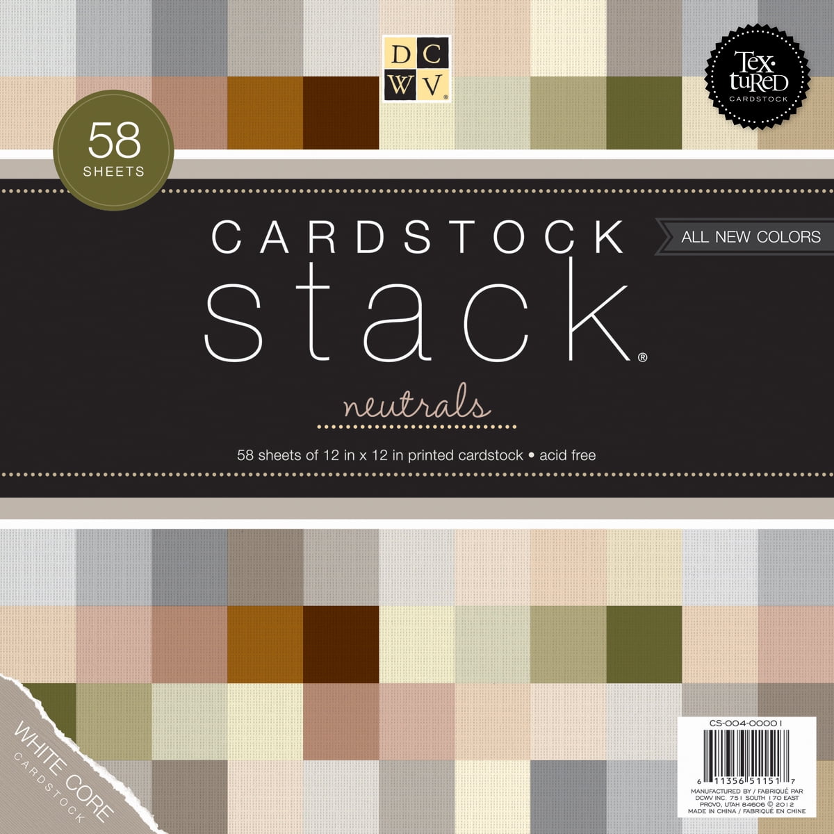 DCWV 12"X12" Cardstock Stack 58/Pkg-Neutrals, 29 Solid Colors/2ea ...