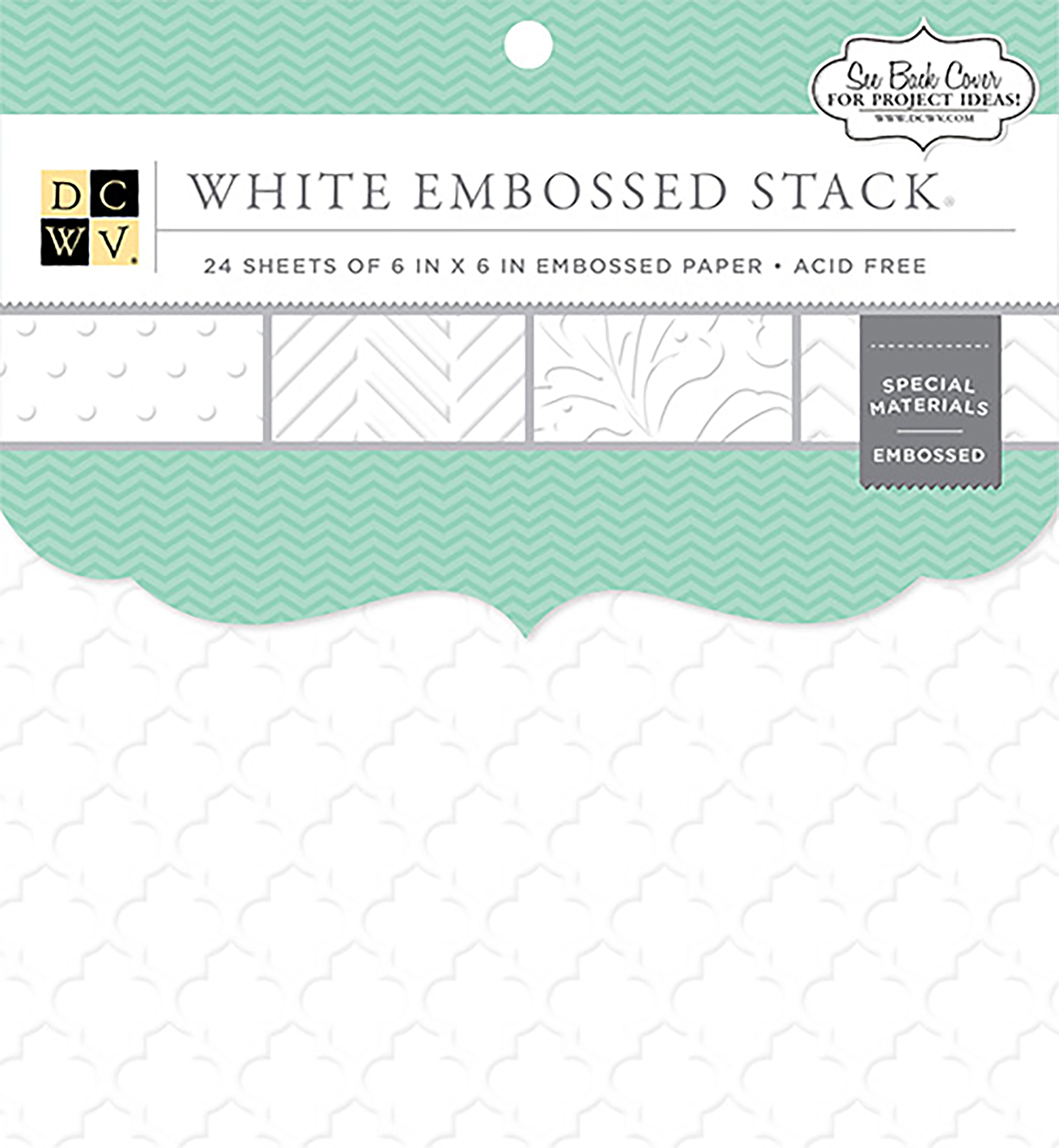 DCWV Single-Sided Cardstock Stack 6"X6" 24/Pkg-Embossed White Solid ...