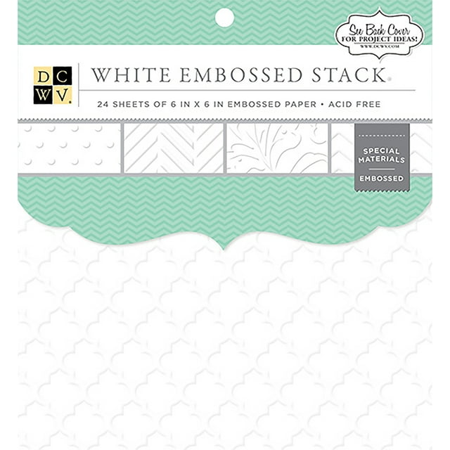 DCWV Single-Sided Cardstock Stack 6"X6" 24/Pkg-Embossed White Solid ...