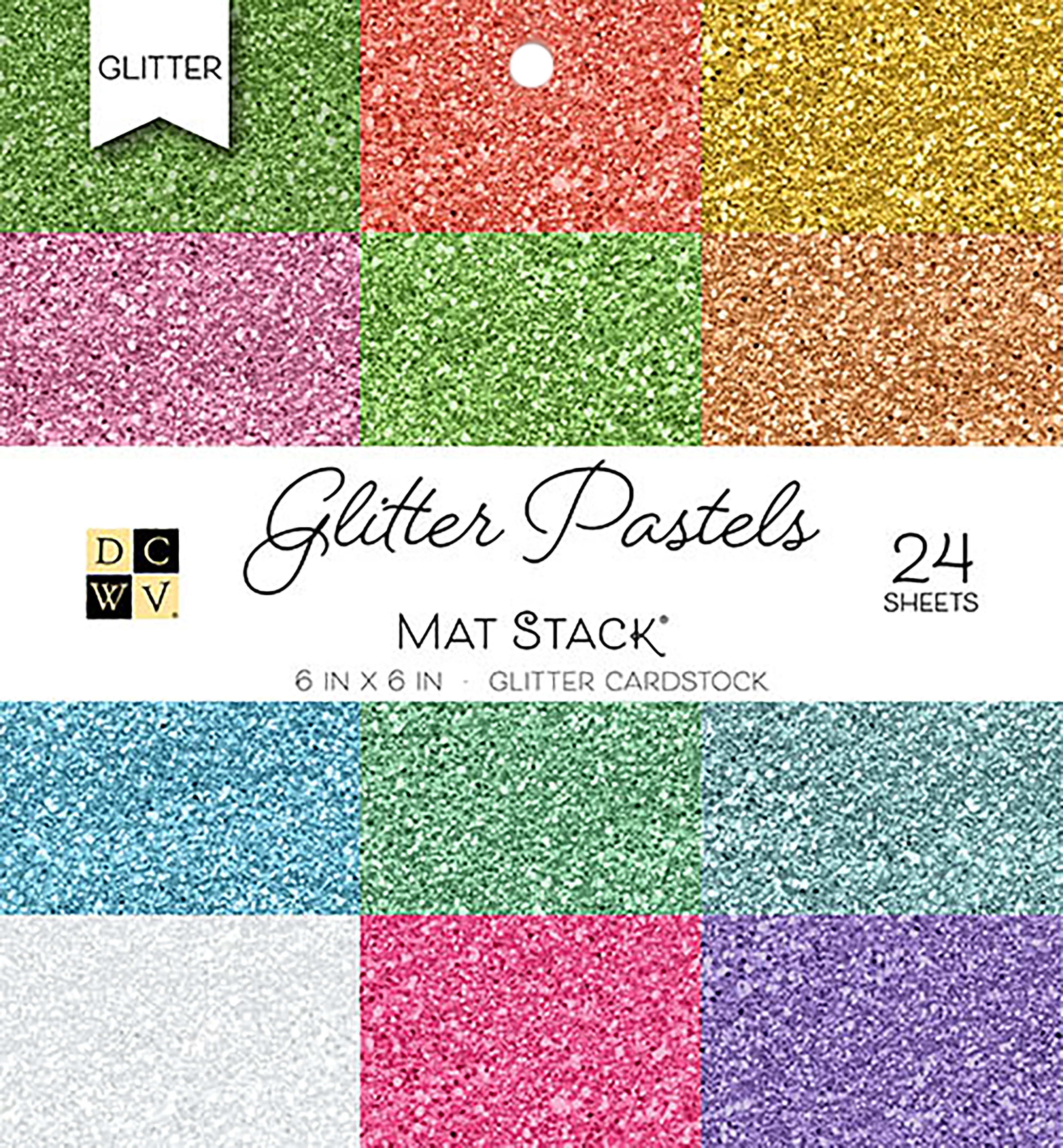DCWV Single-Sided Cardstock Stack 6"X6" 24/Pkg Glitter Pastels Solid ...