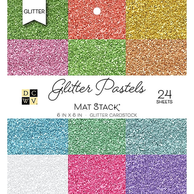 DCWV Single-Sided Cardstock Stack 6"X6" 24/Pkg Glitter Pastels Solid ...