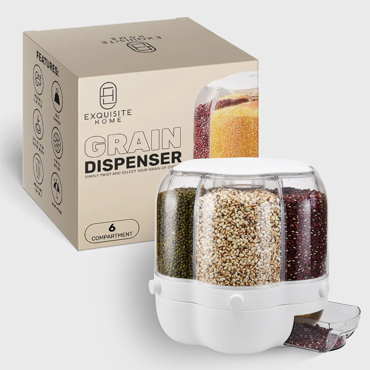 DCX 18 Pound Dry Food Dispenser with 6 Compartments – 360° Rotation ...