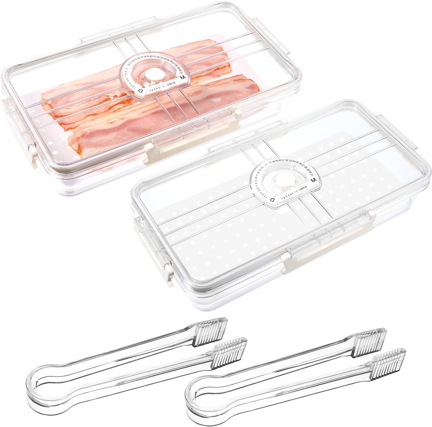 DCX 2 Pack Bacon Container with Lids for Refrigerator, Deli Meat Cheese ...