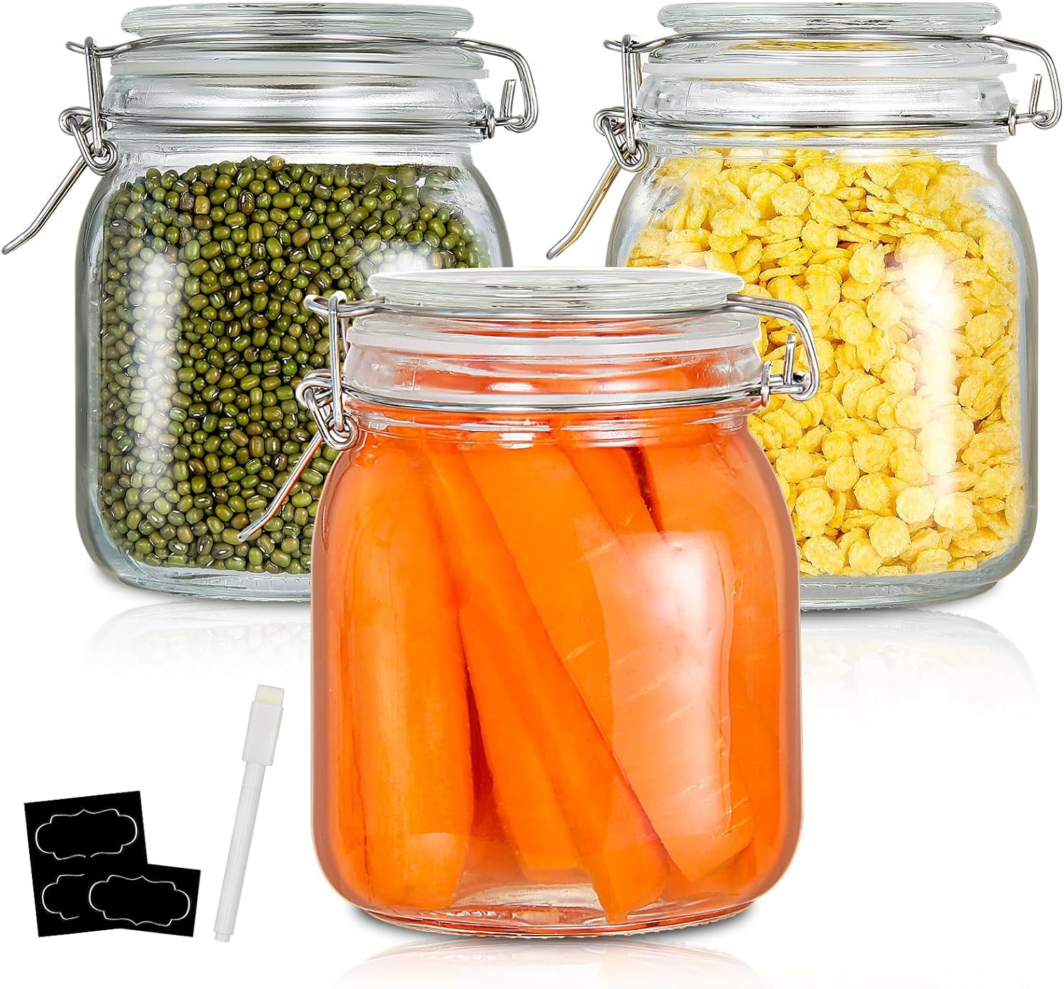 DCX 32oz Food Storage Canister Glass Jars with Clamp Airtight Lids and ...