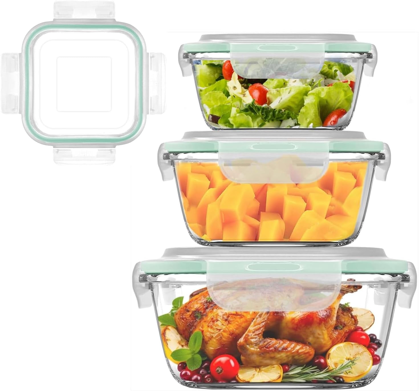 ZHQ 6 Pc / 141 Oz + Replacement Lid for 74 Oz Large Glass Food Storage ...