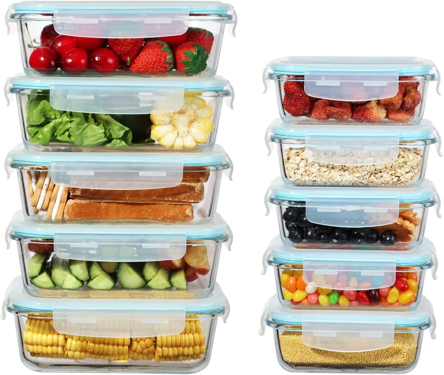 DCX Glass Food Storage Container with Lids, 10 sets Container big+small ...