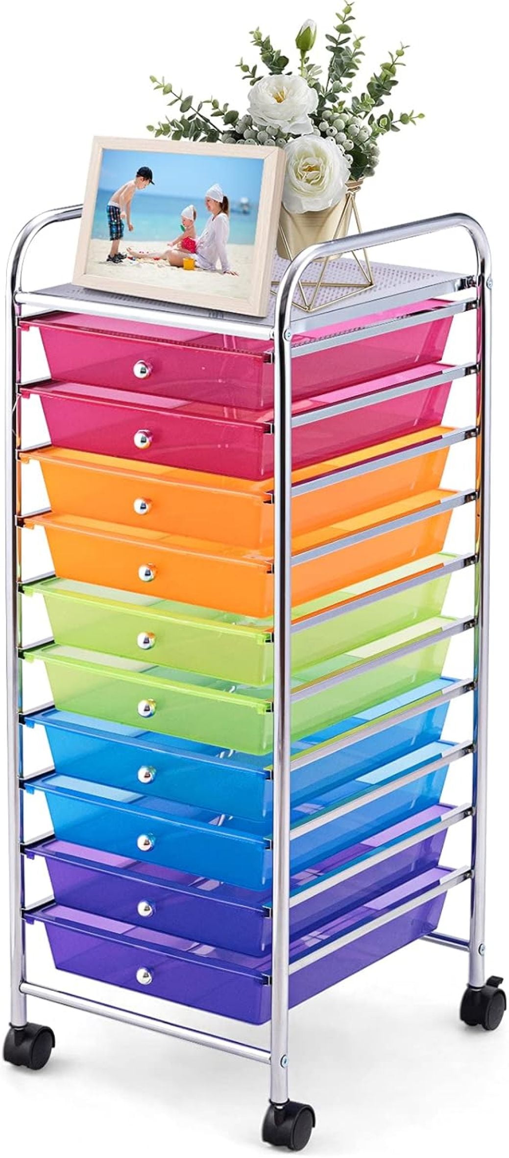 DCYP 10-Drawer Rolling Storage Drawer Cart, Utility Cart with Removable ...