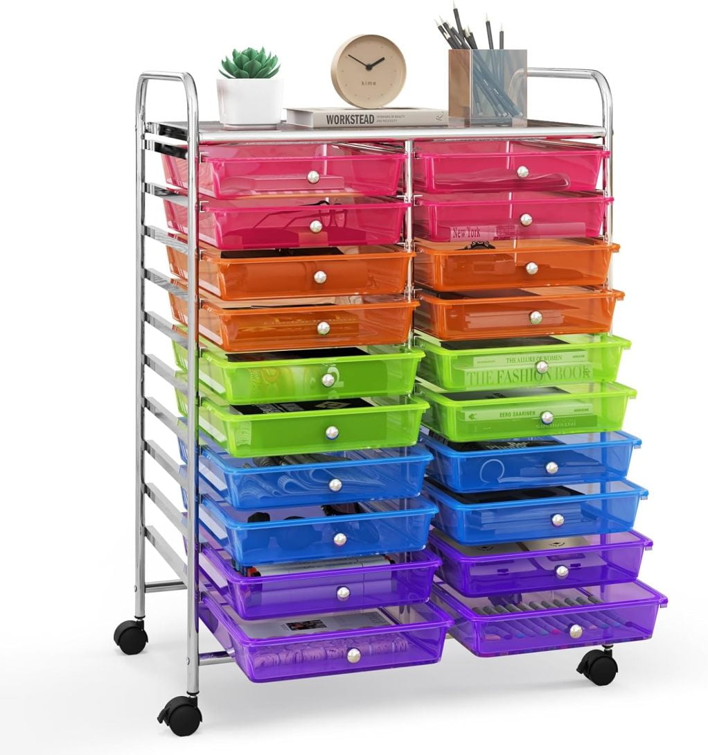 DCYP 20-Drawer Organizer Cart Tools, Mobile Utility Storage Cart with ...