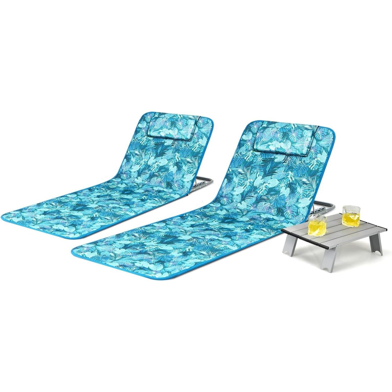 DCYP 3-Piece Beach Lounge Chairs, Outdoor Lounger with Side Table, 5 ...