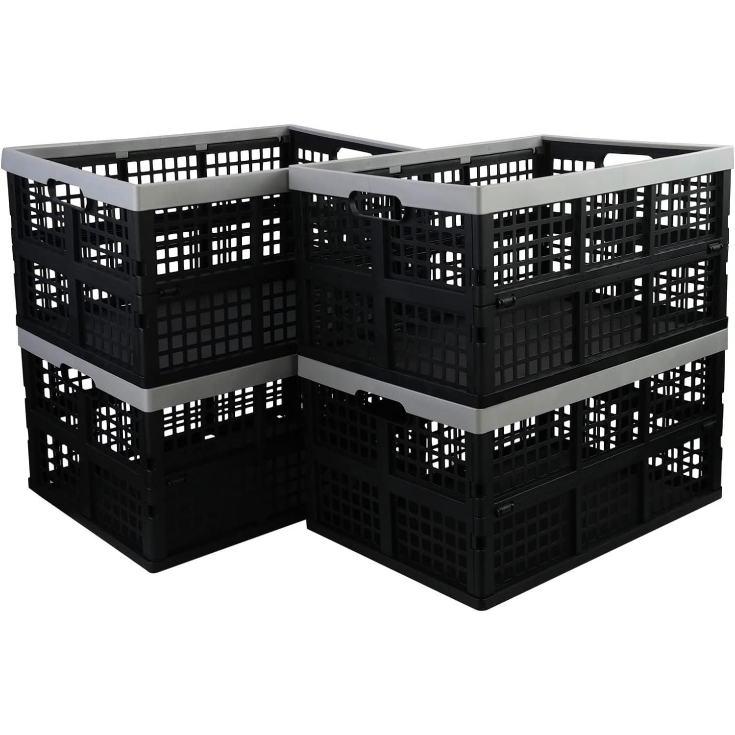 DCYP 42 Liter Folding Crates Storage, Plastic Stackable Collapsible ...