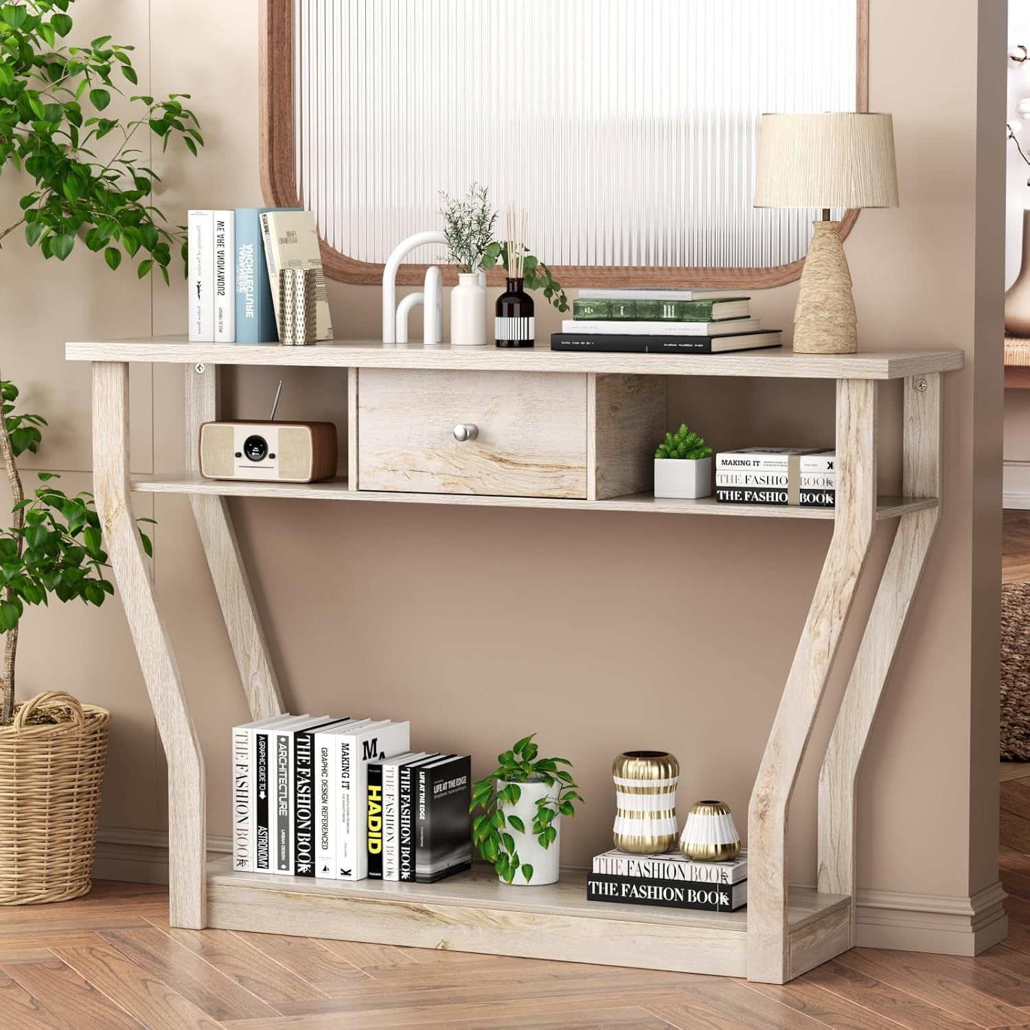 DCYP 47'' Console Table with Storage Drawer and Shelves, Narrow Sofa Table, Accent Foyer Table ...