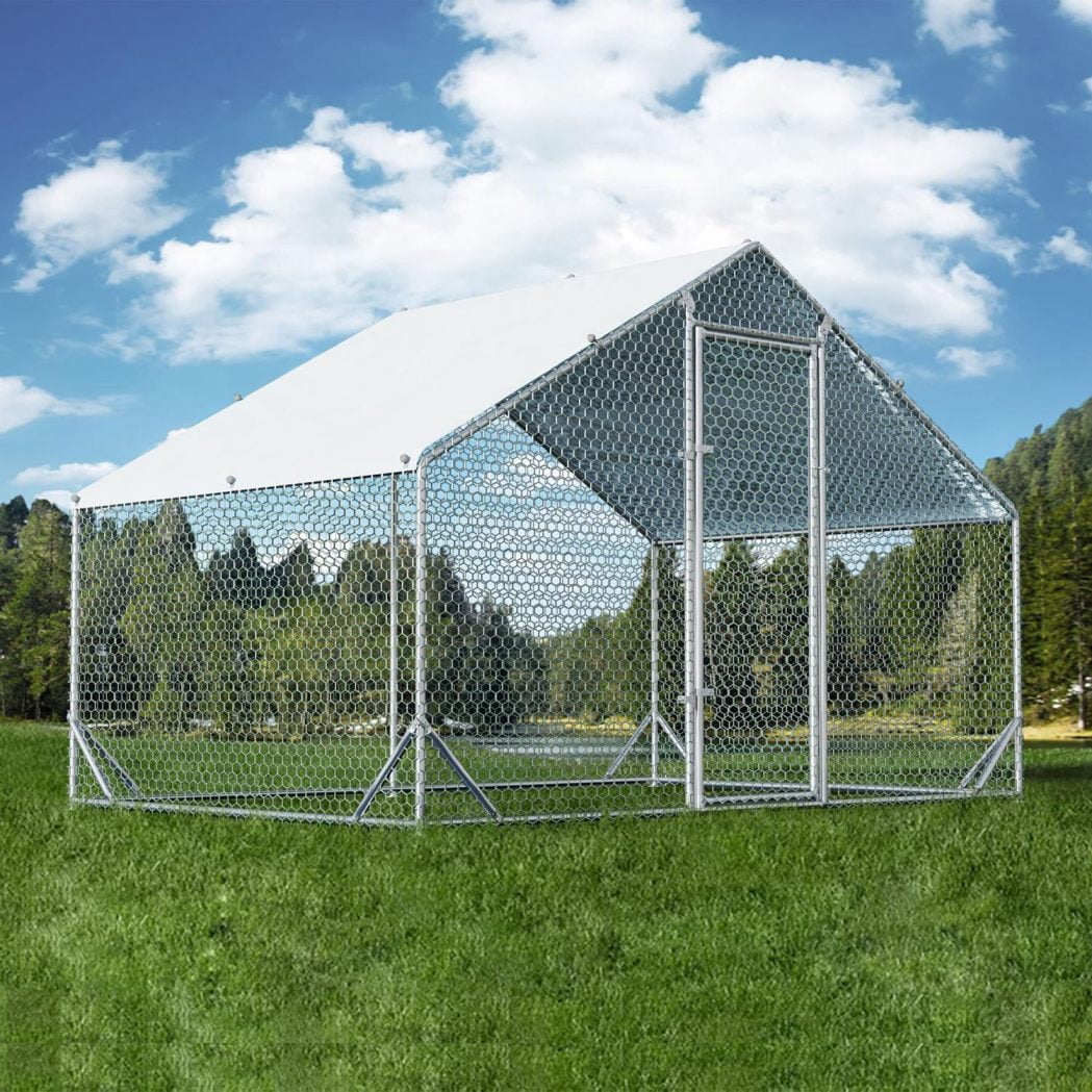 DCYP Large Metal Chicken Coop with Run Walk-in Poultry Cage Chicken ...