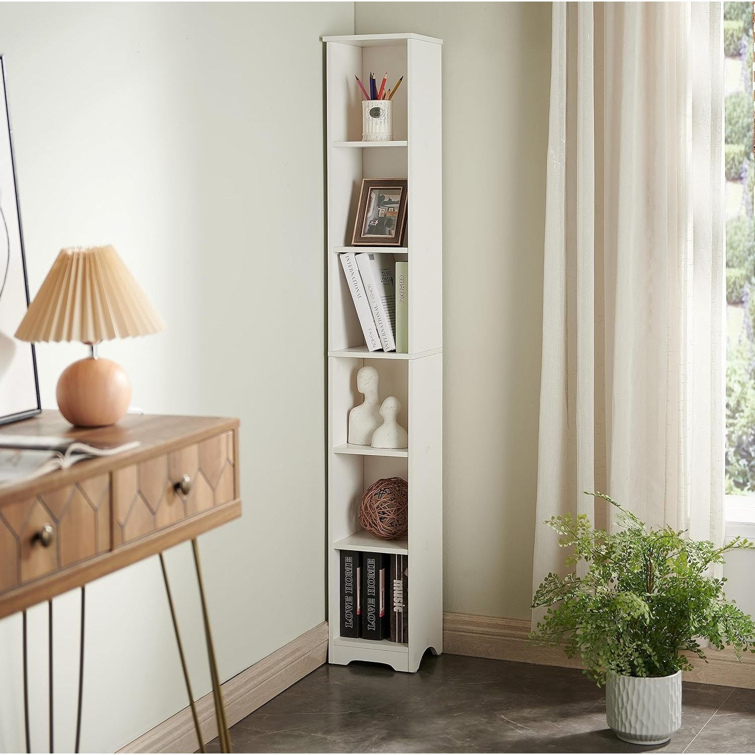 DCYP Mora 6 -Tier Tall Narrow Storage Shelves Media Bookcase, Slim ...