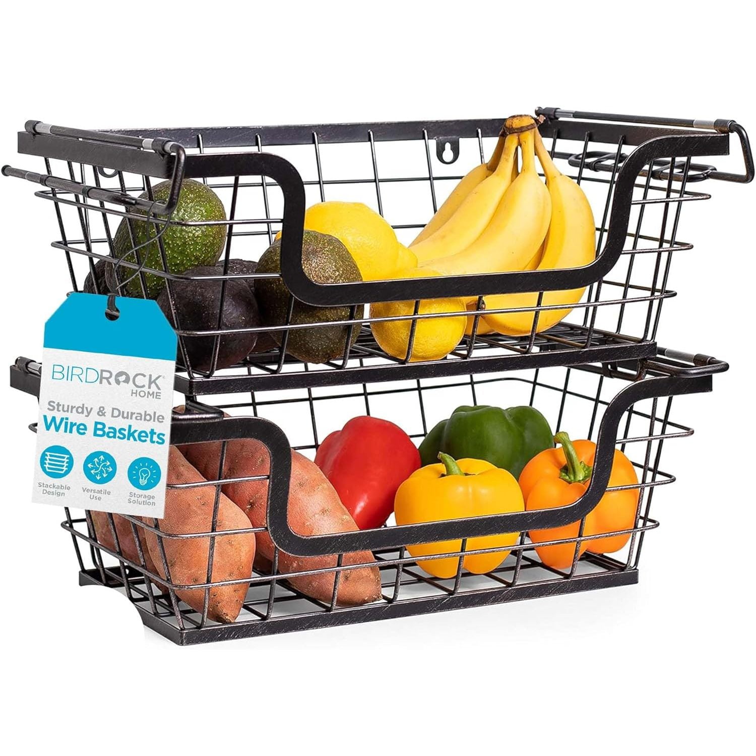 DCYP Wire Baskets - Set of 2 Stackable Hanging Bins - Wall Mount Shelf ...