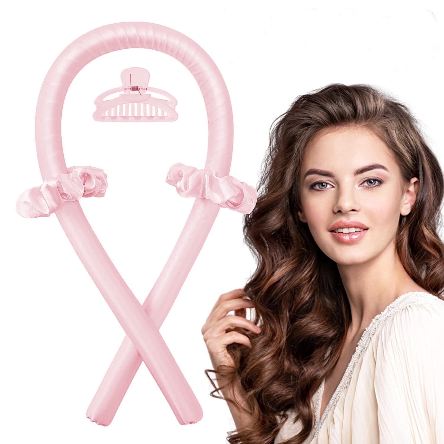 DCutie Silk Hair Rollers – No Heat Curling Rods with Scrunchies, 4pcs Set for Women (Pink ...