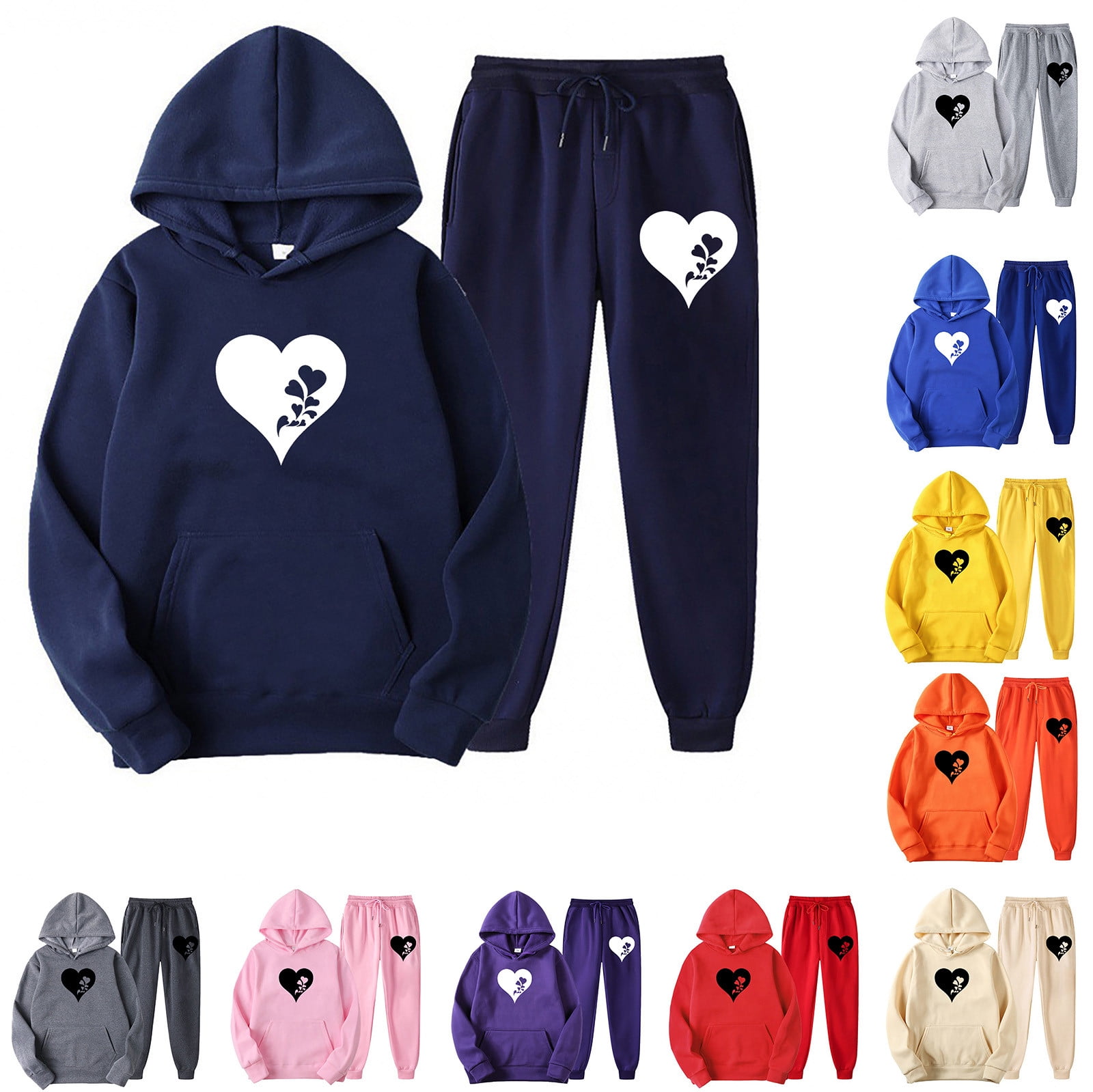 DDAPJ pyju 2 Piece Hoodie Sweatsuit for Women Fall Outfits Cute Heart ...