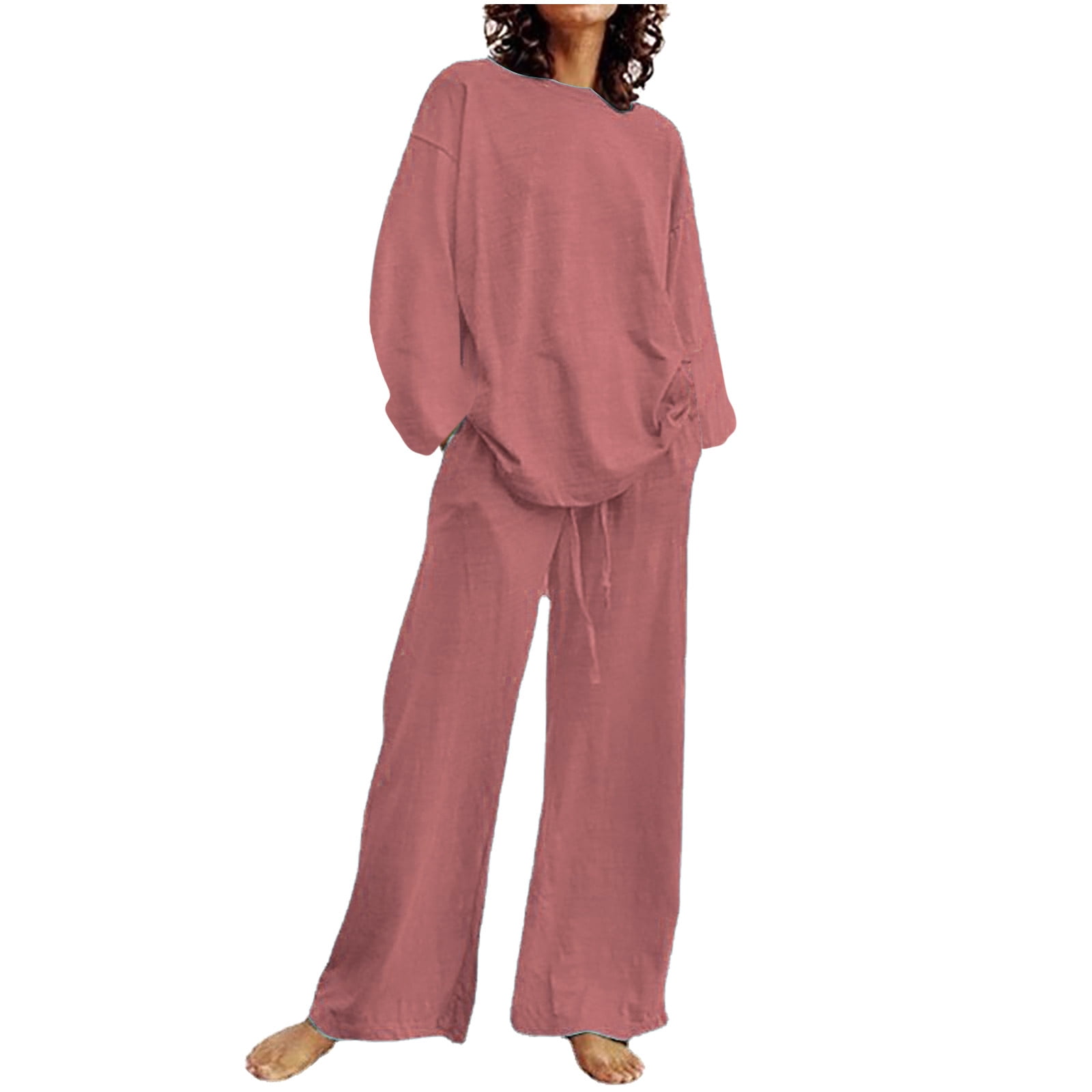 DDAPJ pyju 2 Piece Outfits for Women,Cotton Linen Lounge Sets Boyfriend ...