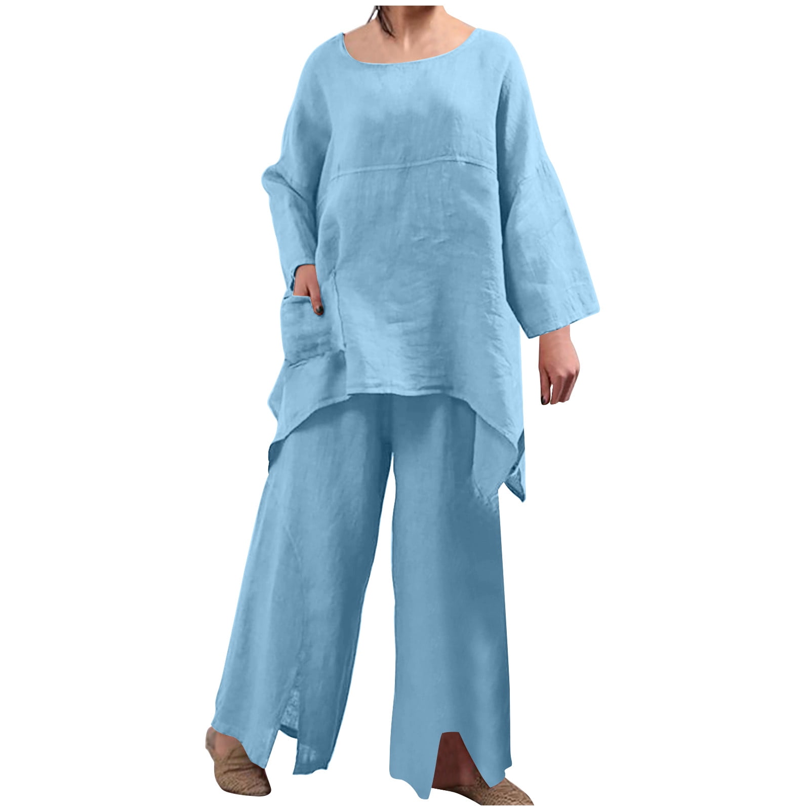 Ddapj Pyju 2 Piece Outfits For Women Fall Fashion Cotton Linen Lounge