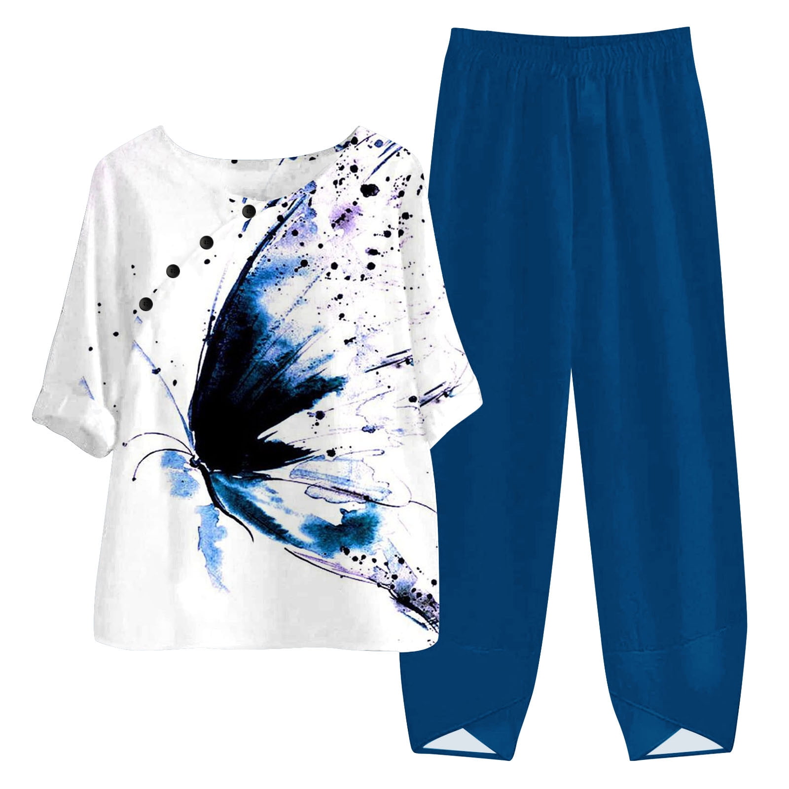 Ddapj Pyju 2 Piece Outfits For Women Summer Short Sleeve Trendy Printed
