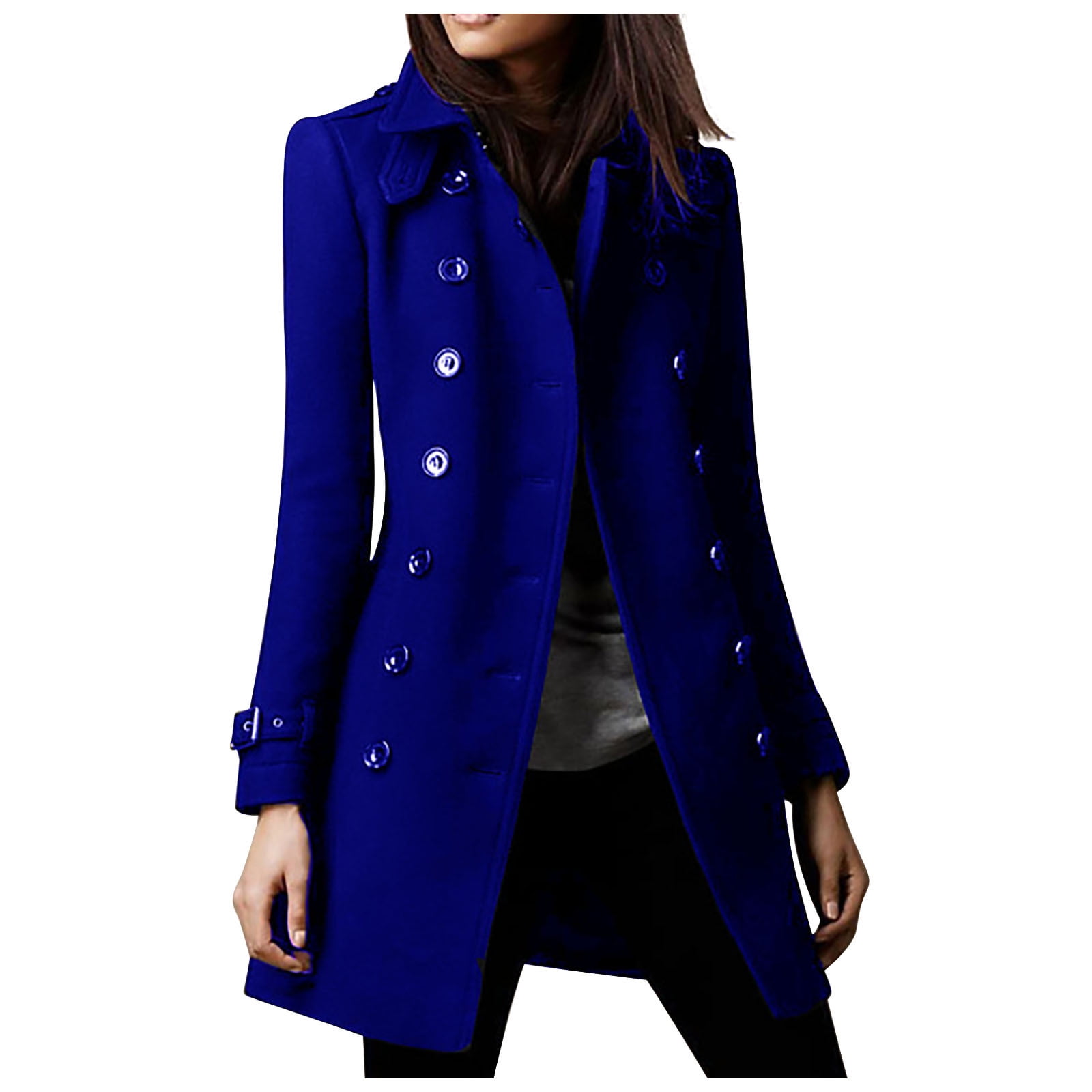 DDAPJ pyju 2023 Clearance Women's Double Breasted Long Trench Coat, Notch Lapel Pea Coat ...