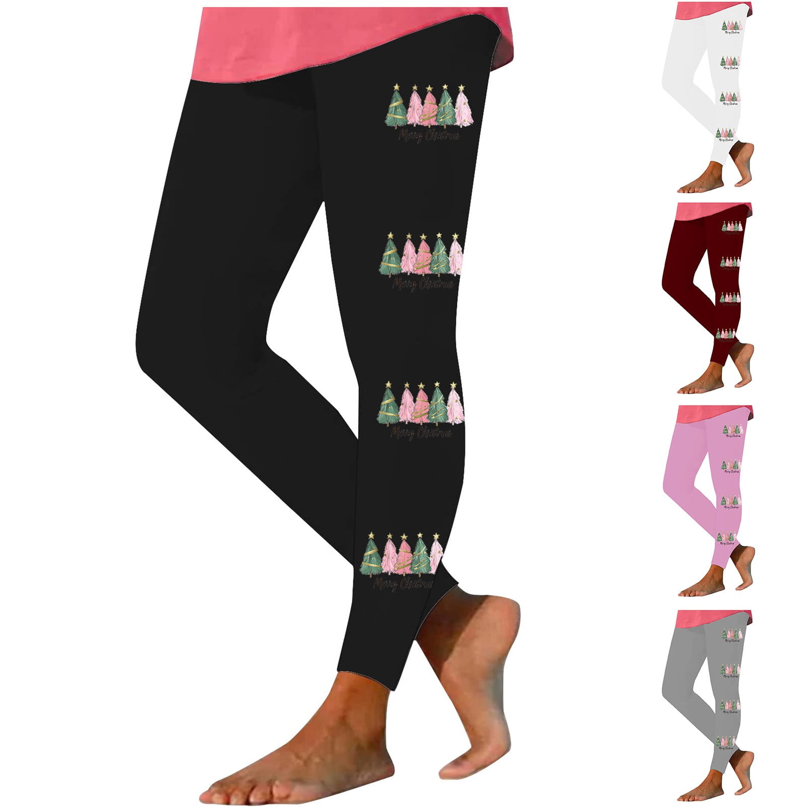 VBTAPA 2025 Christmas Leggings for Women Trendy Xmas Tree Print Casual ...