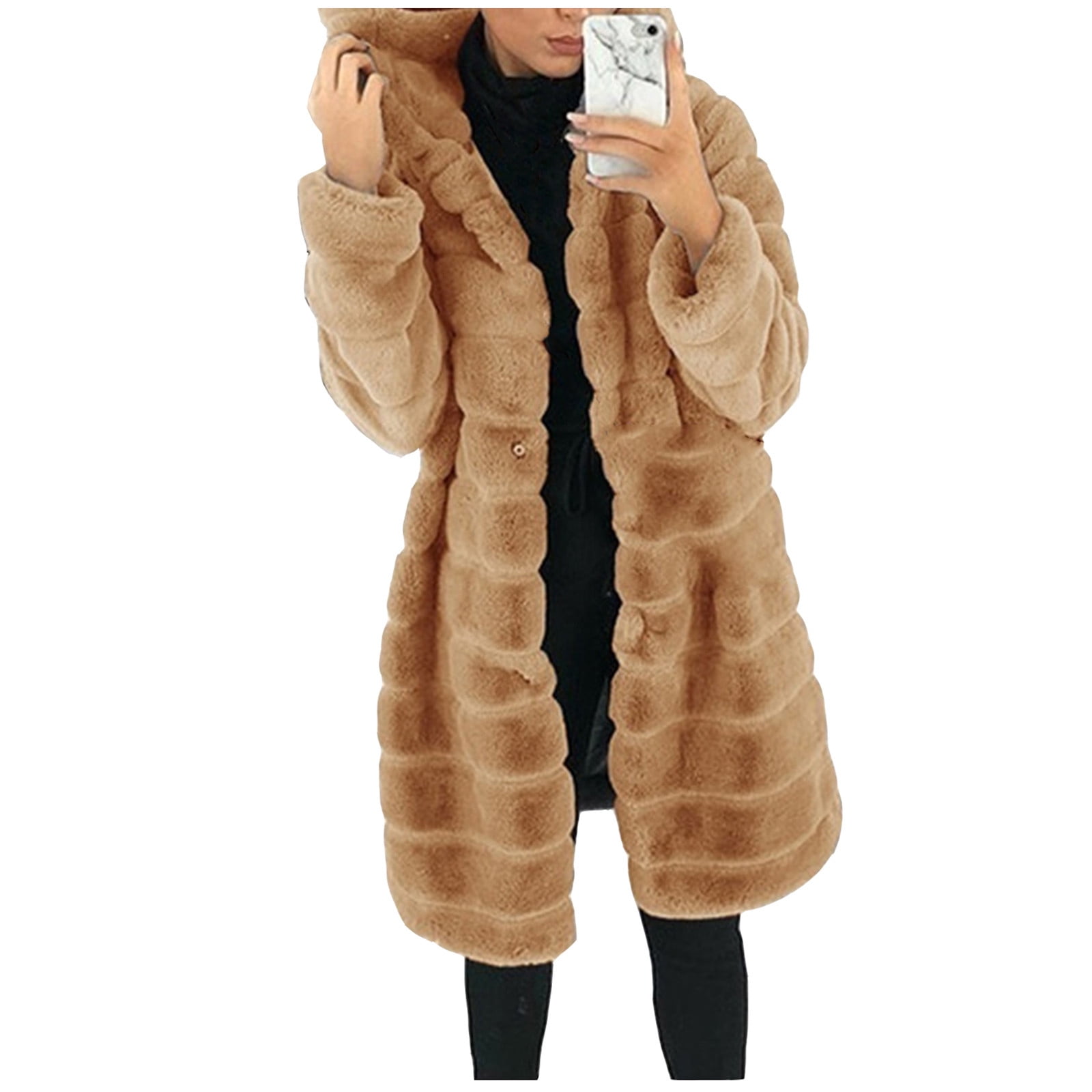 DDAPJ pyju Winter Coats for Women,Warm Thick Faux Fur Coat Big Hooded ...