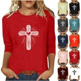 DDAPJ pyju 3/4 Length Sleeve Womens Tops Love Heart Cross Graphic Tees ...