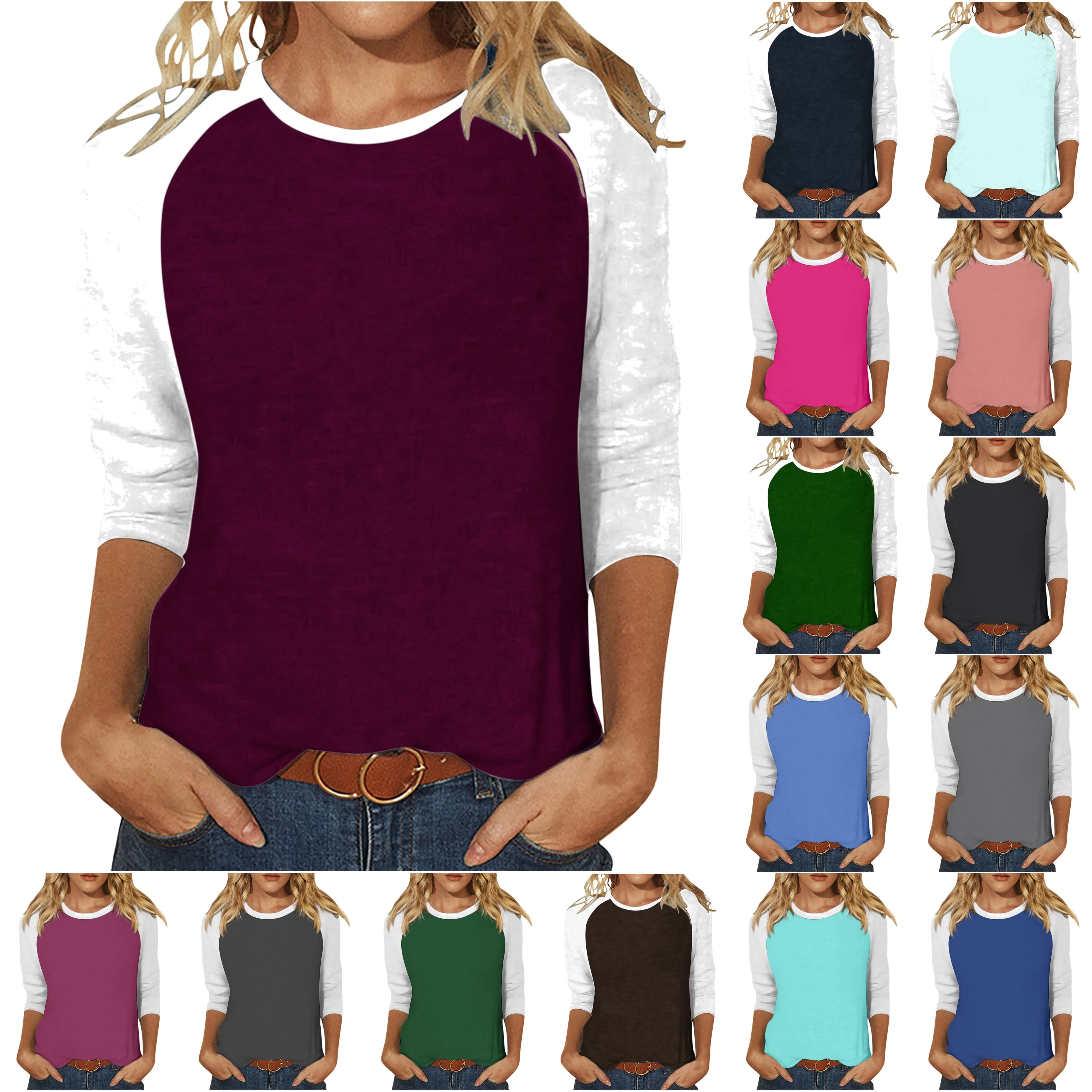 DDAPJ pyju 3/4 Raglan Sleeve Tops for Women Plus Size Spring Fall Cute ...