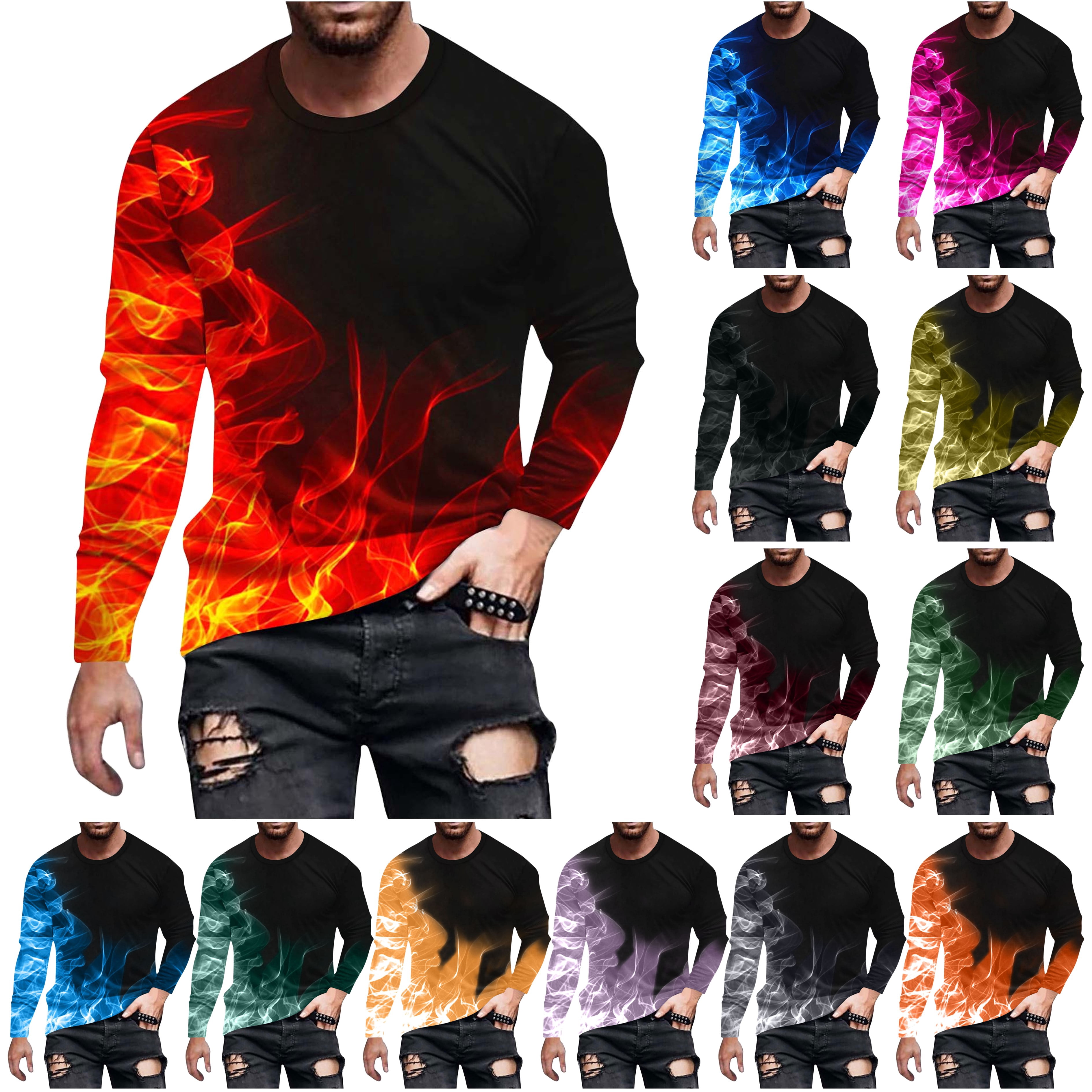 DDAPJ pyju 3D Flame Printed T-Shirts for Men Long Sleeve Cool Graphic ...