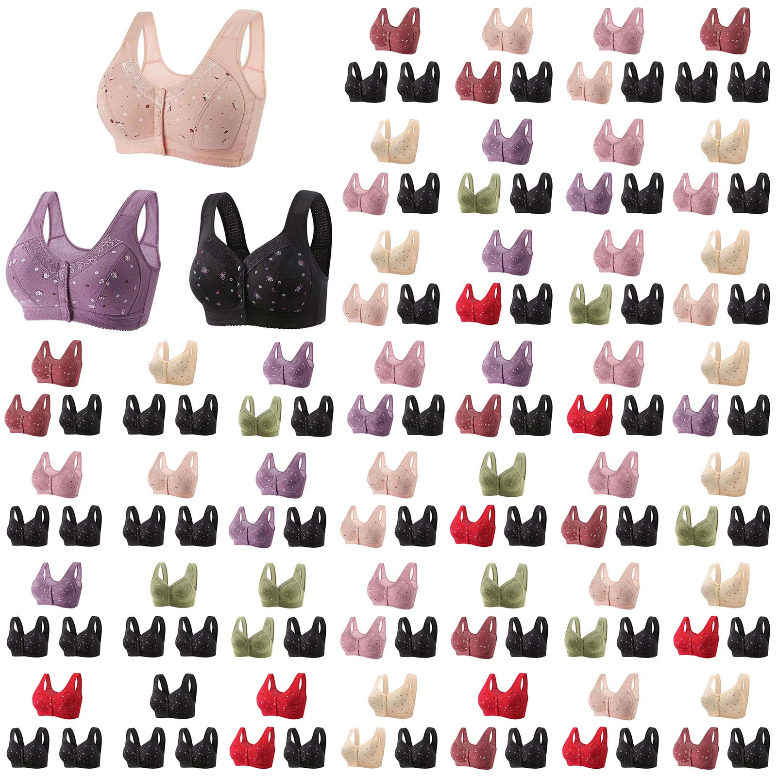 Ddapj Pyju 3pcs Daisy Bras For Older Women Sports Push Up Front Closure Button Comfort