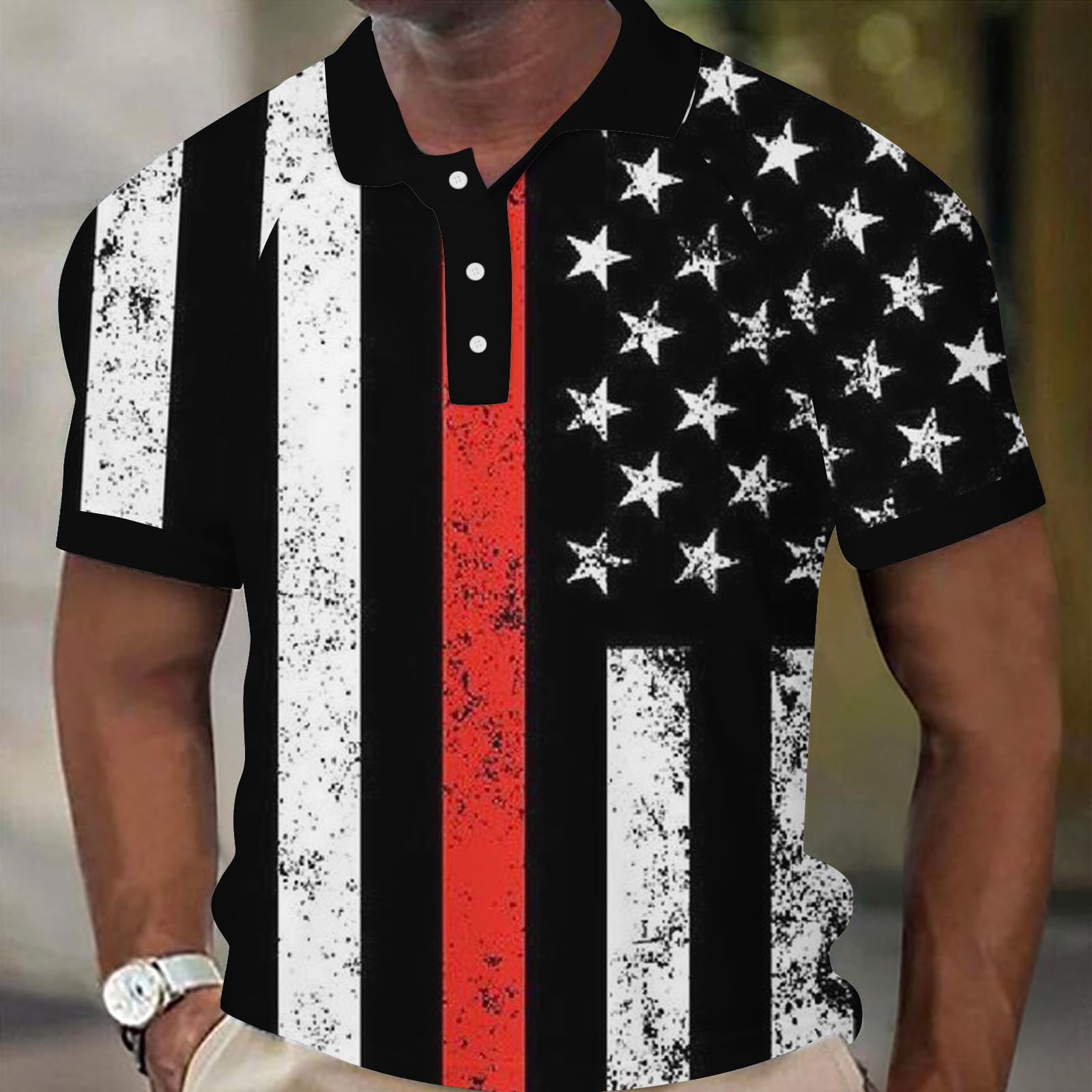 DDAPJ pyju 4th of July Polos Shirts for Men USA Flag Print Short Sleeve Collared T-shirt Stripes ...