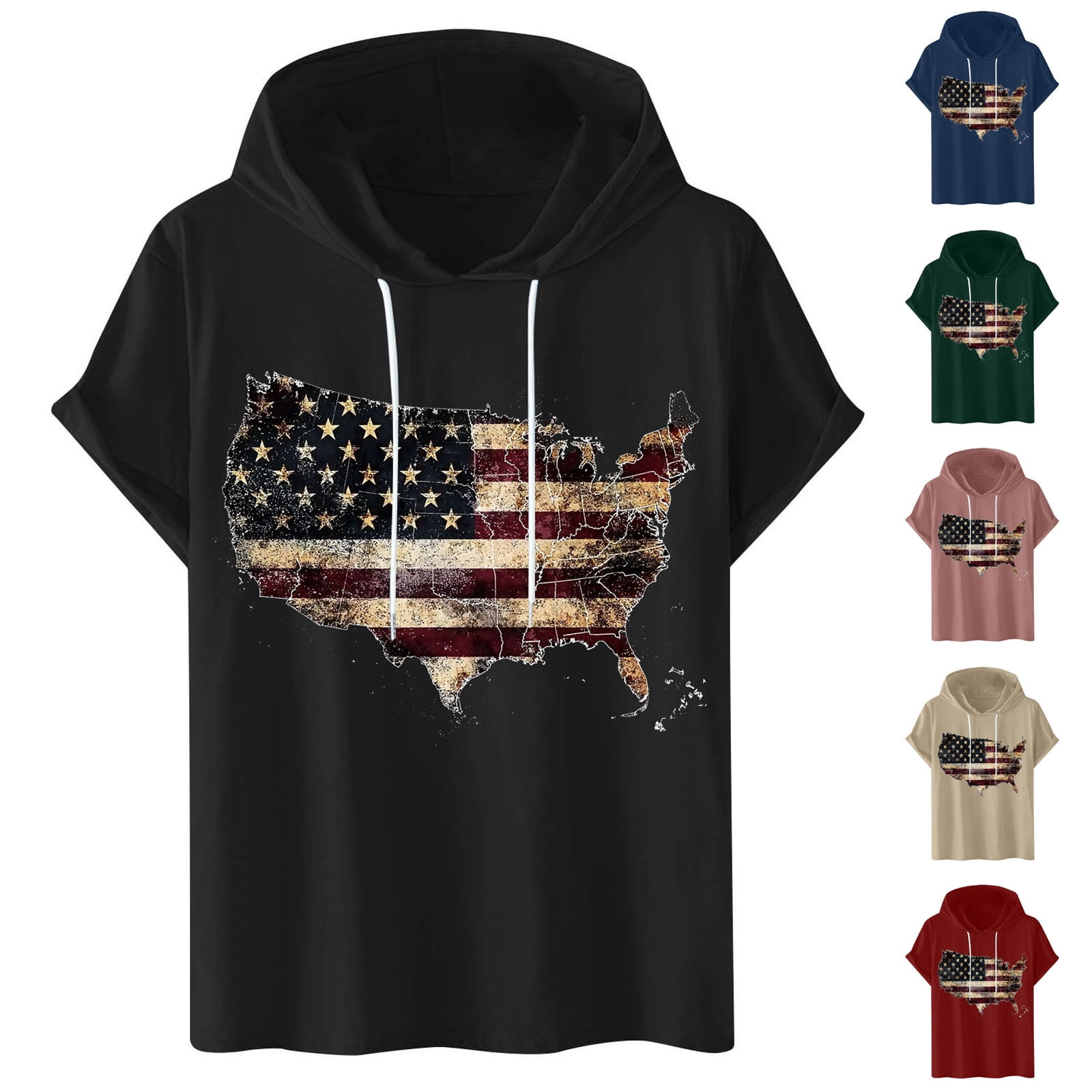 DDAPJ pyju 4th of July Outfits Mens Short Sleeve Hoodies American Flag ...